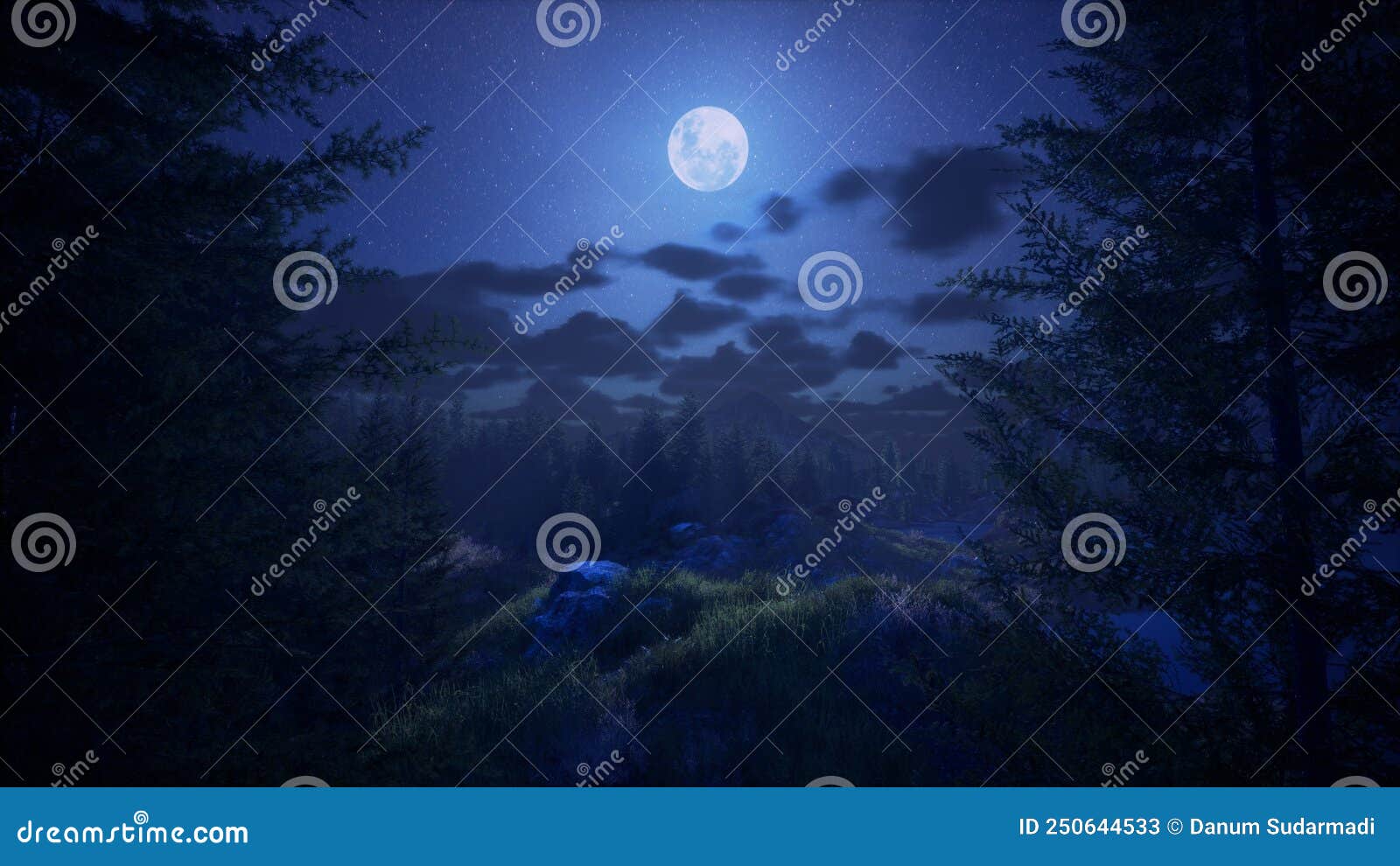 Night Environment Landscape 3D Render 3 Stock Illustration ...