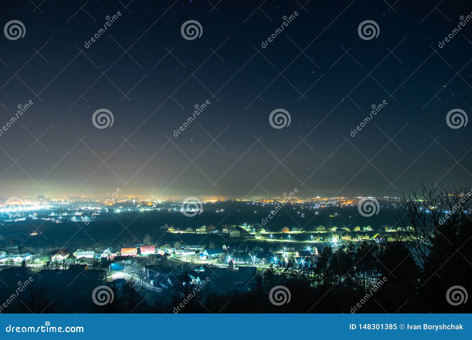 Night city in the haze stock image. Image of mist, horizontal - 148301385