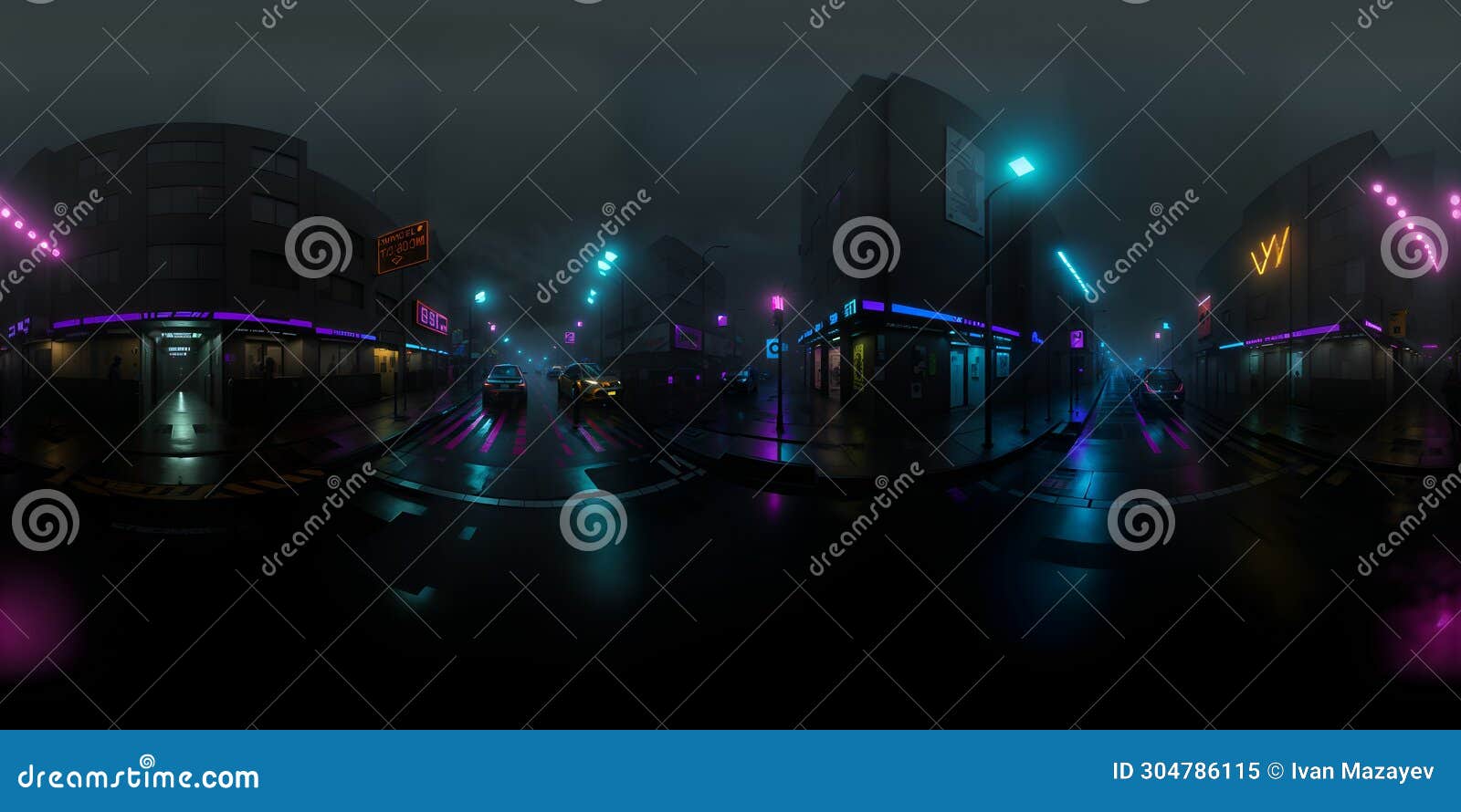 Night Evening City Street 360 Degree HDRI Map Stock Illustration ...