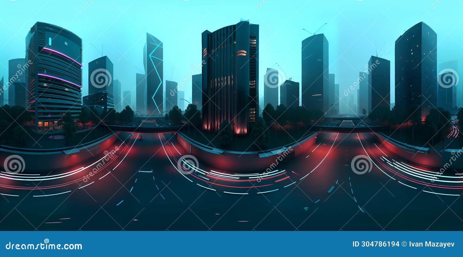 Night Evening City Street 360 Degree HDRI Map Stock Illustration ...