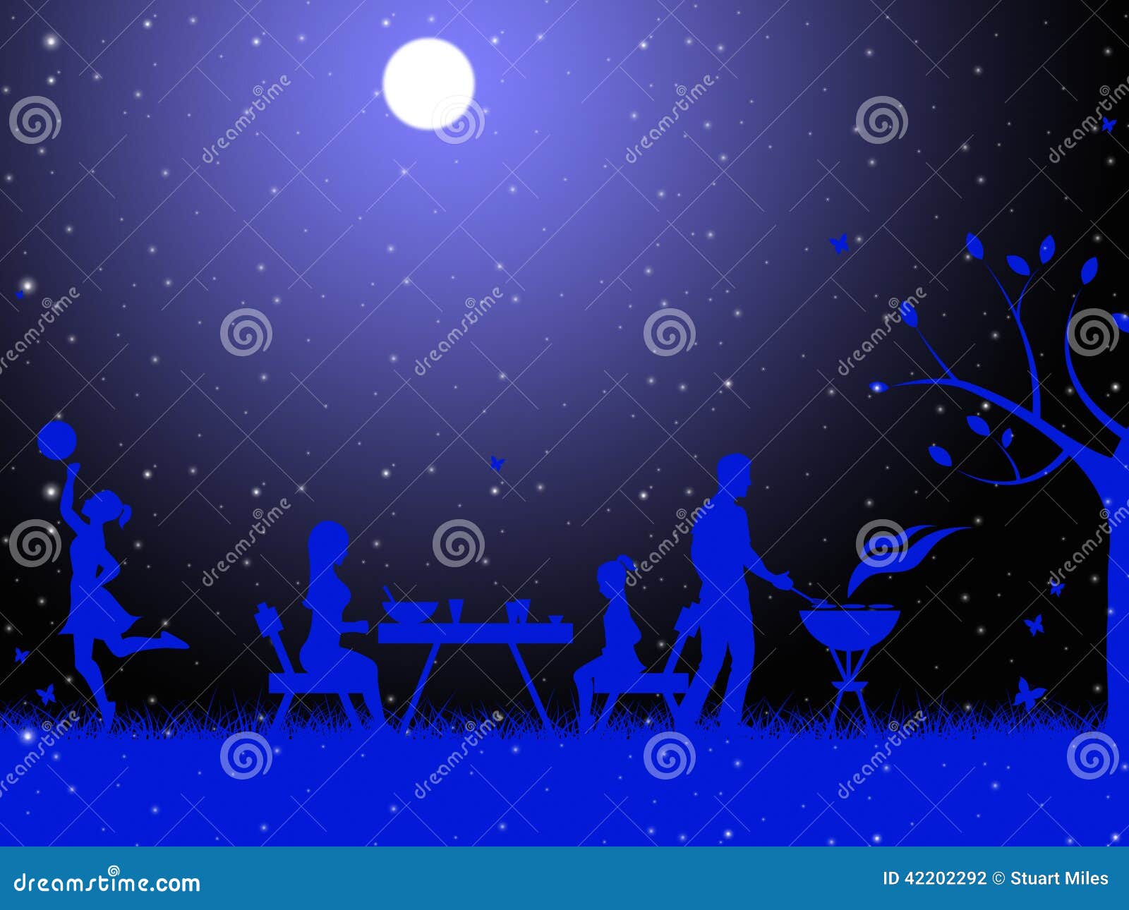 Night Evening Means Bbq Grill and Barbeque Stock Illustration ...