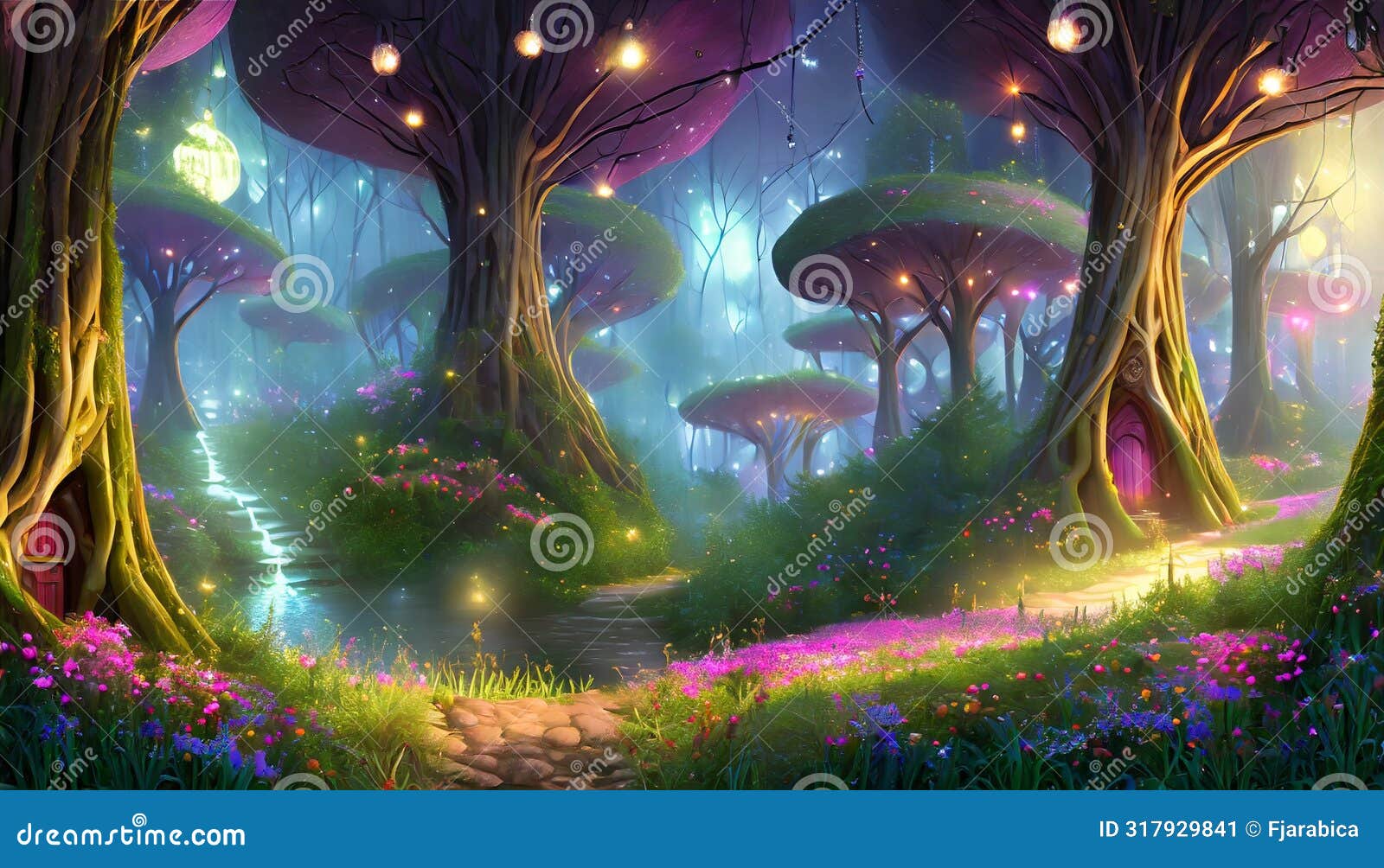 Night Fairy Forest with River and Full Moon Stock Illustration ... Night Fairy Forest with River and Full Moon Stock Illustration ...