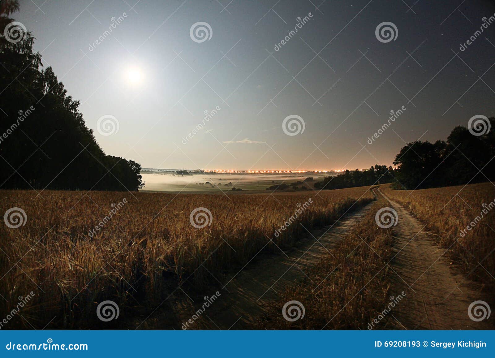 Night field with fog stock image. Image of meadow, mountain - 69208193