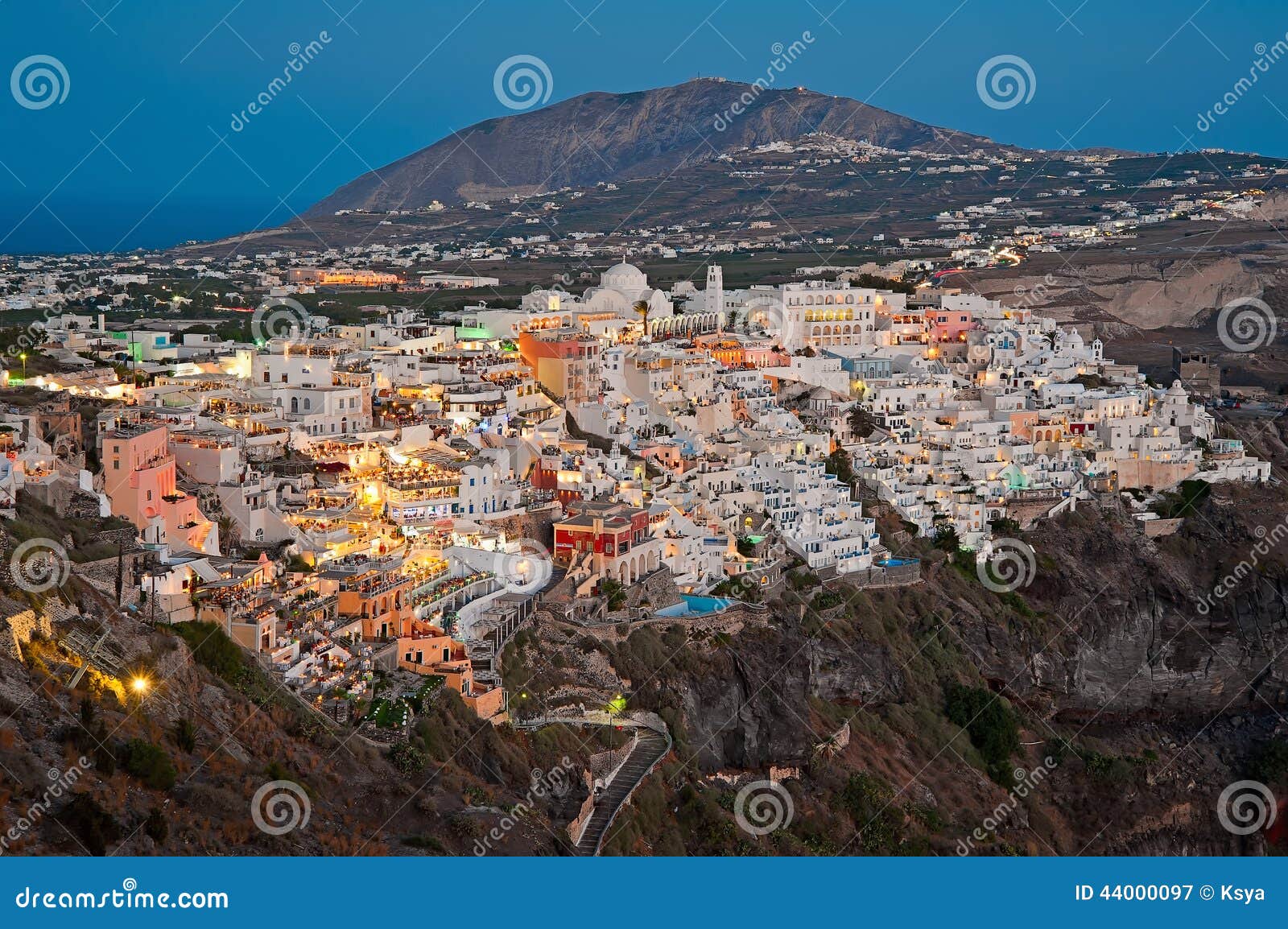 Night Fira Panorama at Santorini, Greece 2 Stock Image - Image of greek ...