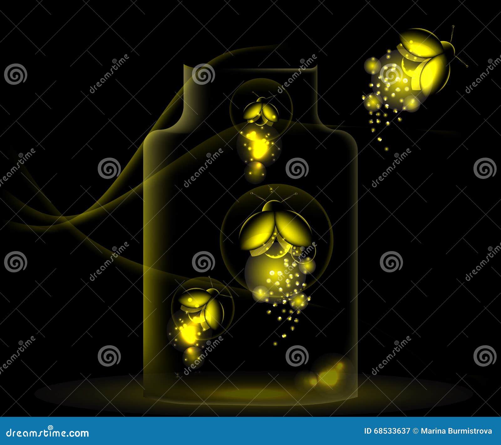 Night Fireflies Sitting in a Glass Jar Stock Vector - Illustration of ...
