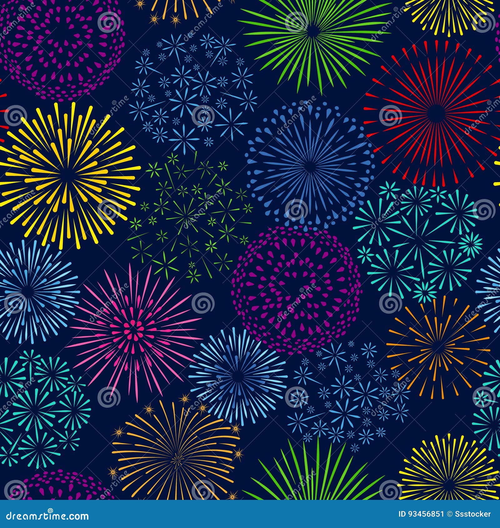 Night Firework Seamless Pattern. Celebration Fireworks Vector ...