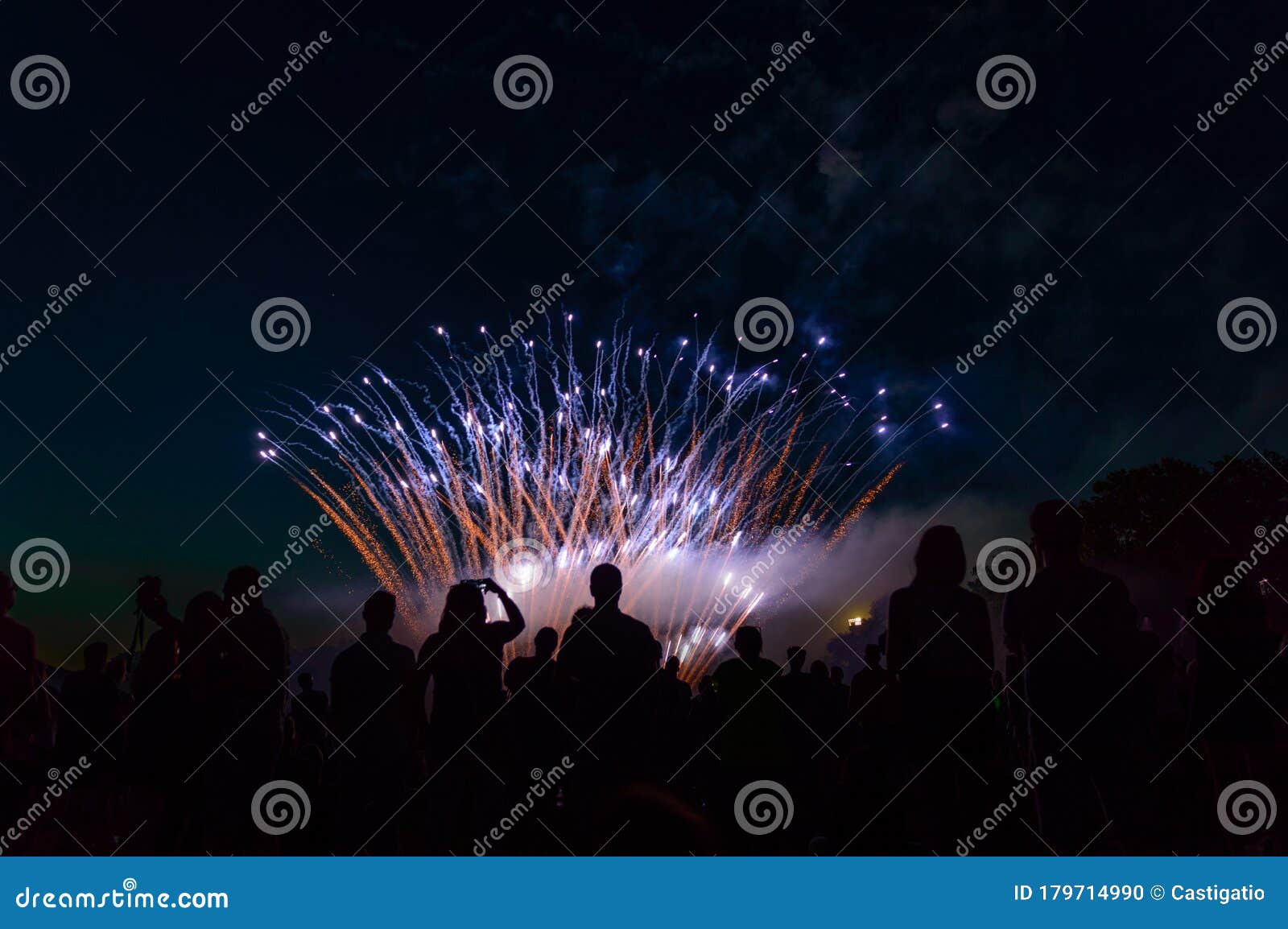 Night Fireworks Display, Large Numbers of People Gathered Editorial ...