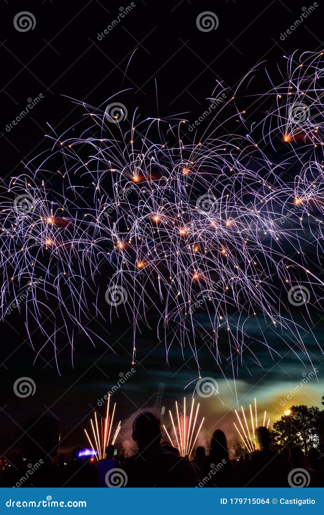 Night Fireworks Display, Large Numbers of People Gathered Stock Photo ...