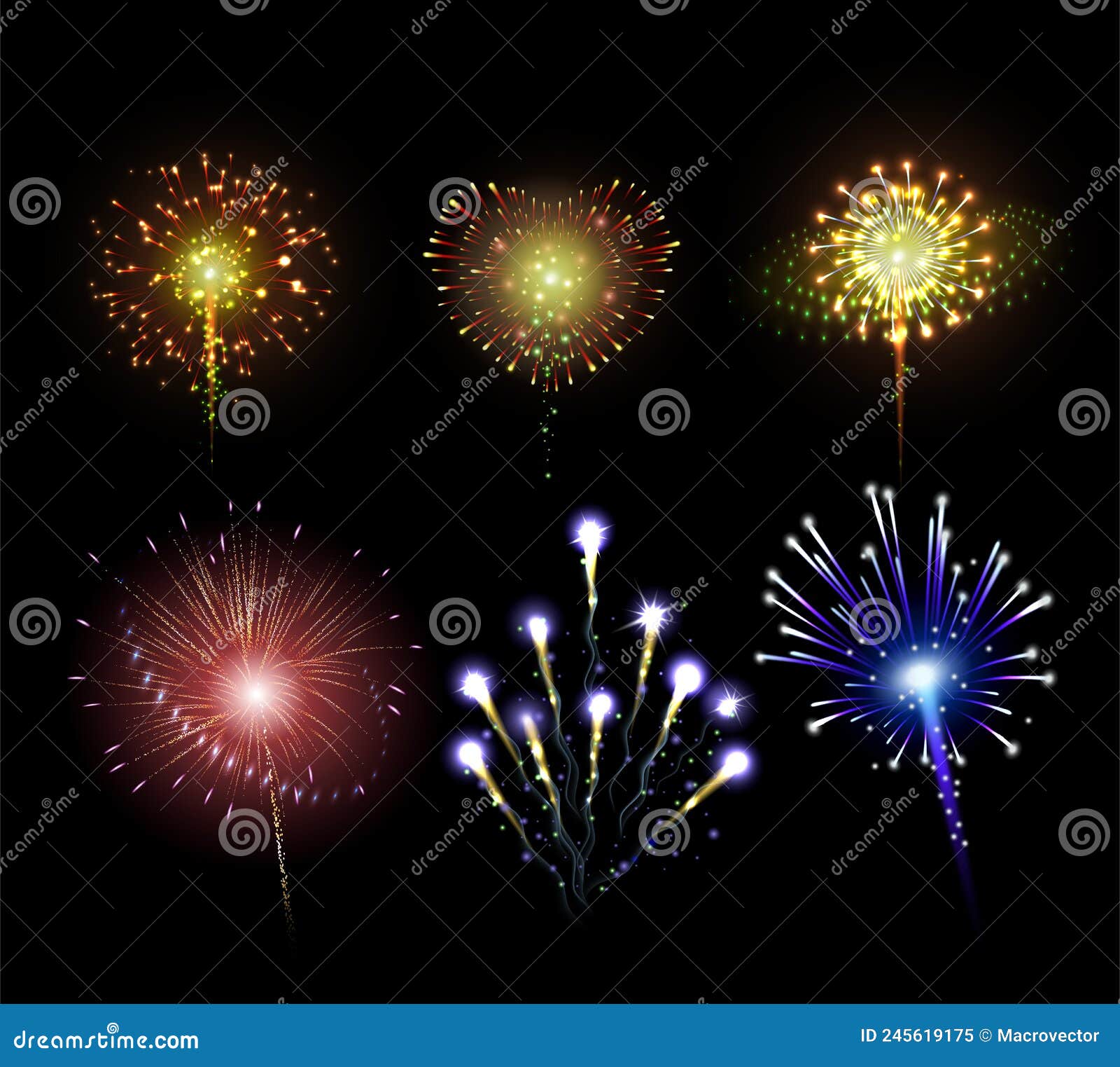 Fireworks Realistic Animation Set With Isolated Images Representing ...