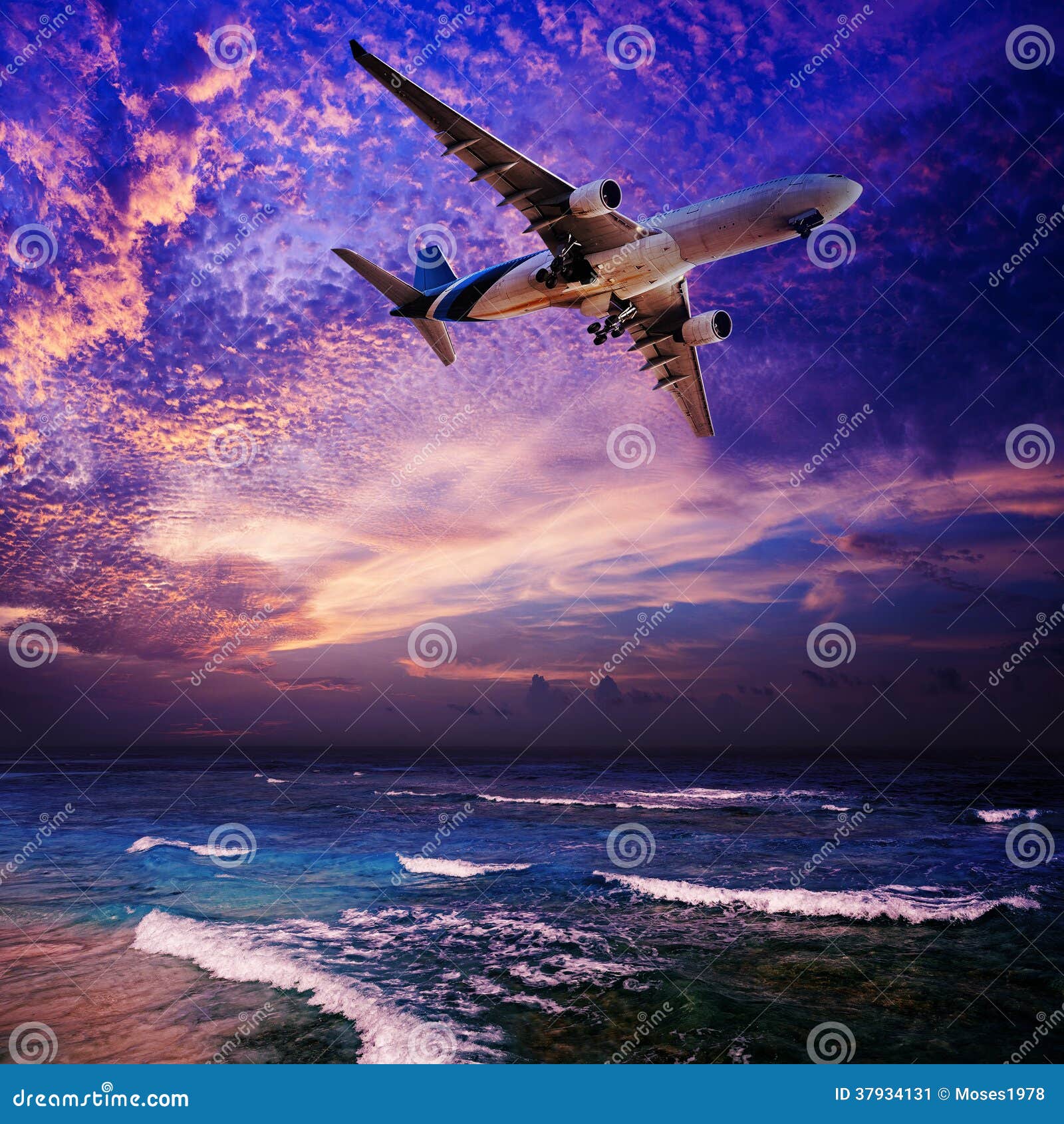 Night flight stock image. Image of sunset, plane, wave - 37934131