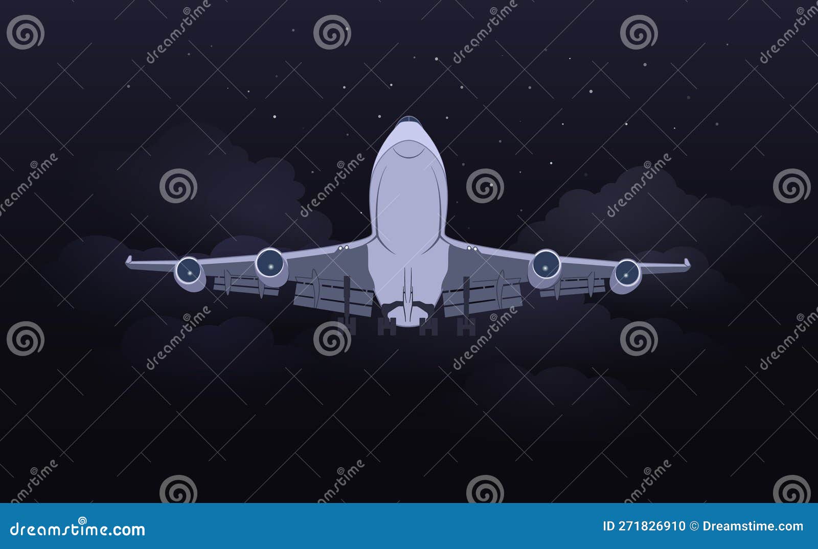 Night flight of the plane. stock vector. Illustration of transport ...