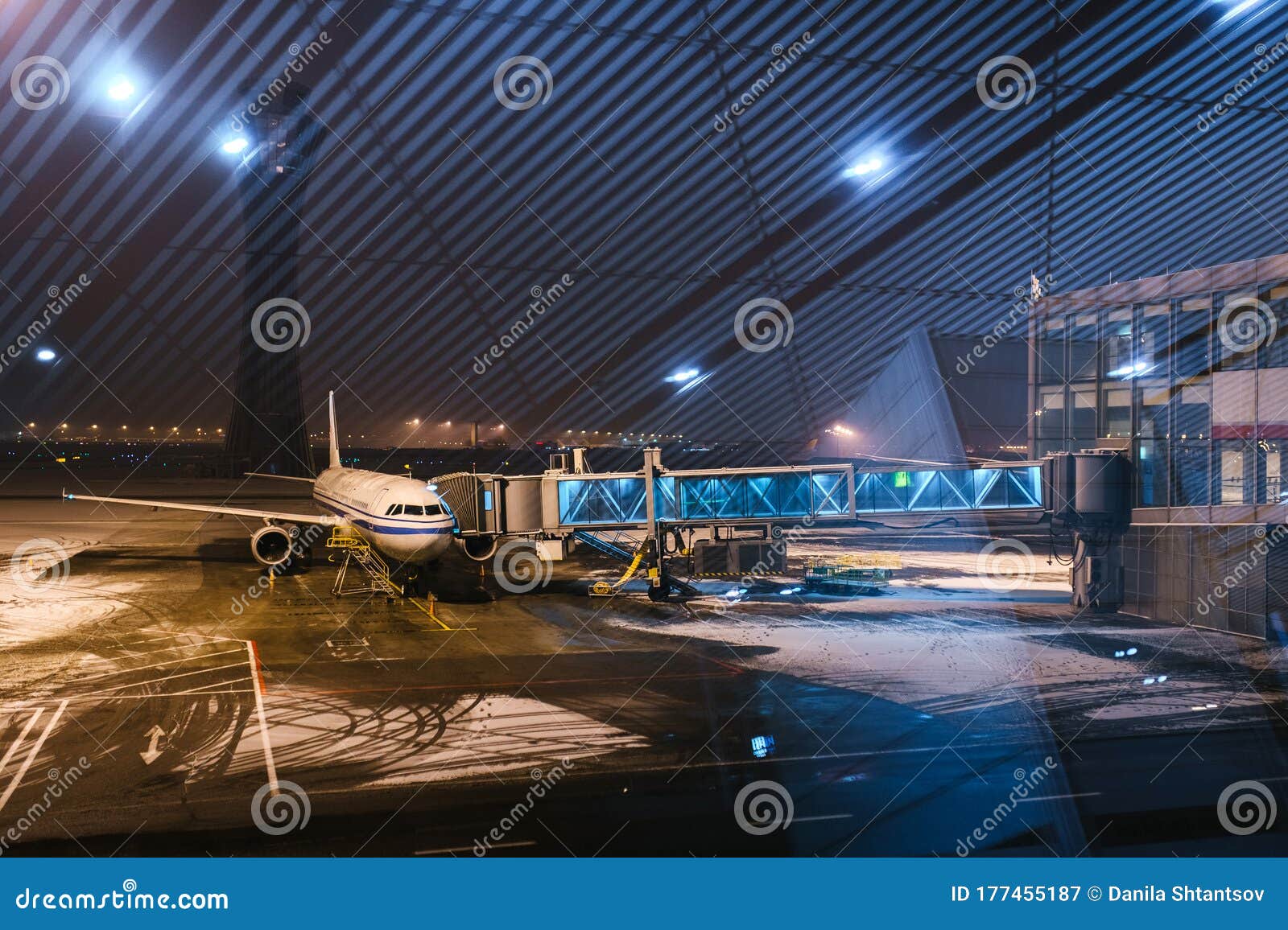 Night Flight. the Plane is Waiting for Passengers To Board. Night ...