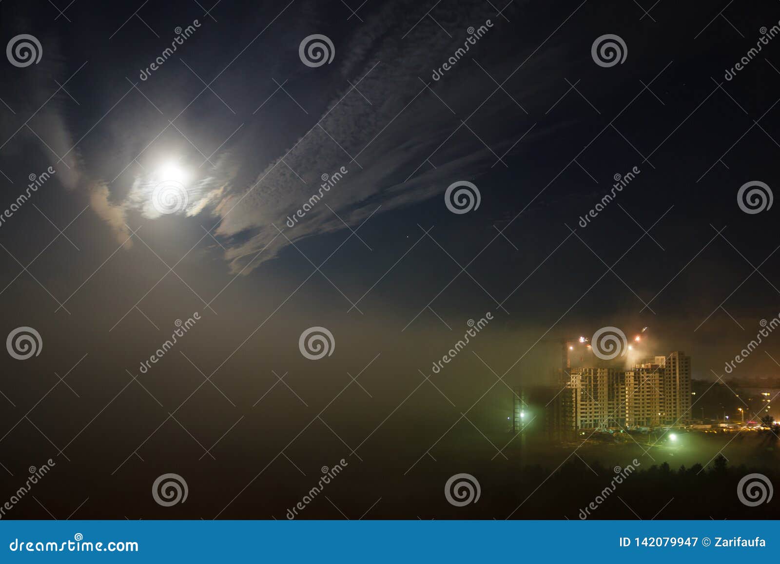 Night Fog in Moonlight and Construction of a Multi-storey Building ...