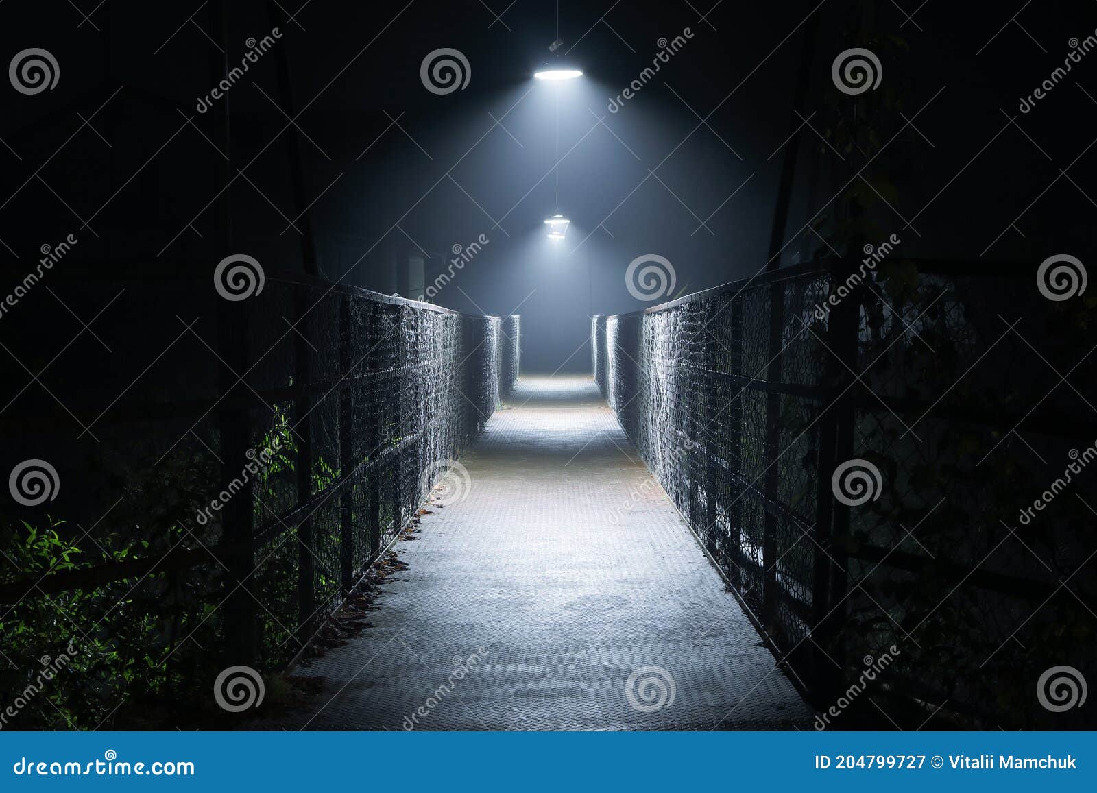 Night Foggy Scene. Steel Structure Bridge Stock Image - Image of ...
