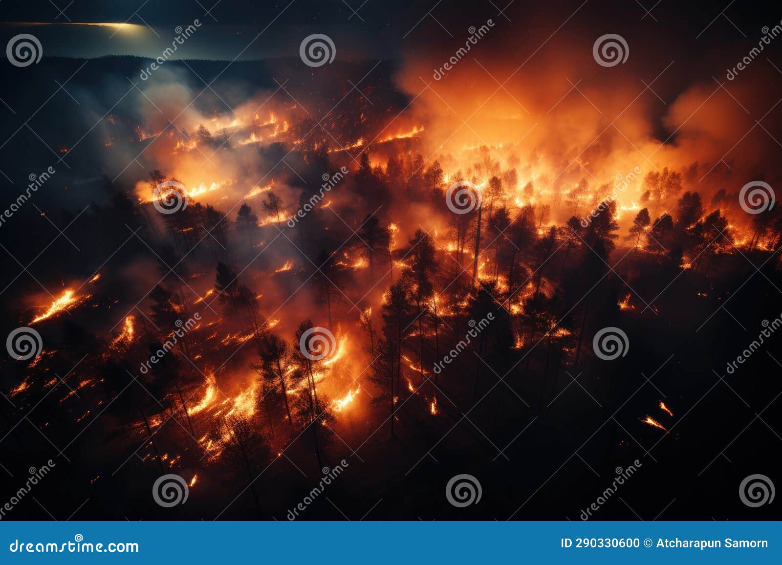 Night Forest Fire Burns the Pine Trees in the Forest Generative AI ...