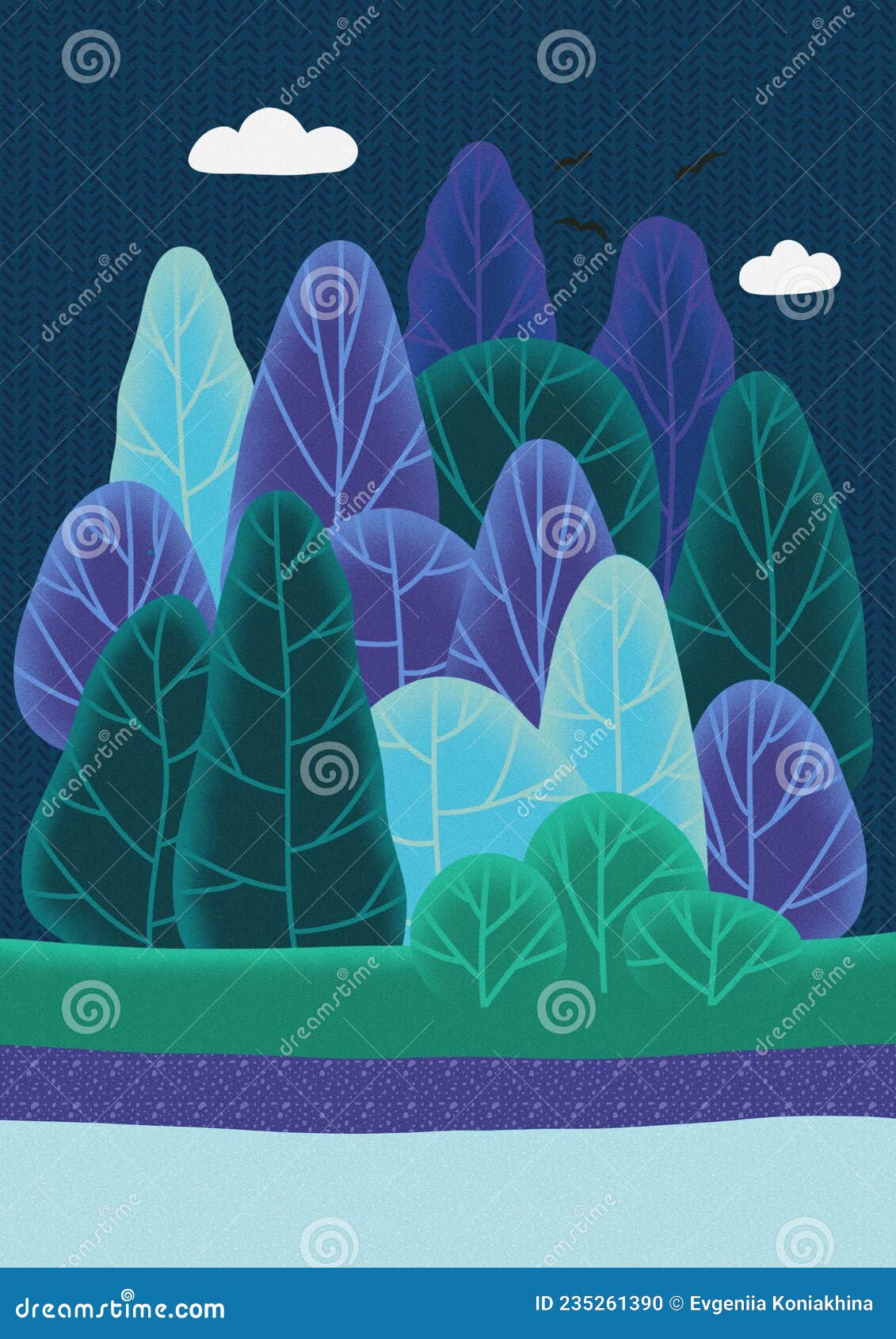 Night Forest Illustration. Lake in the Forest. Wonderful Forest ...