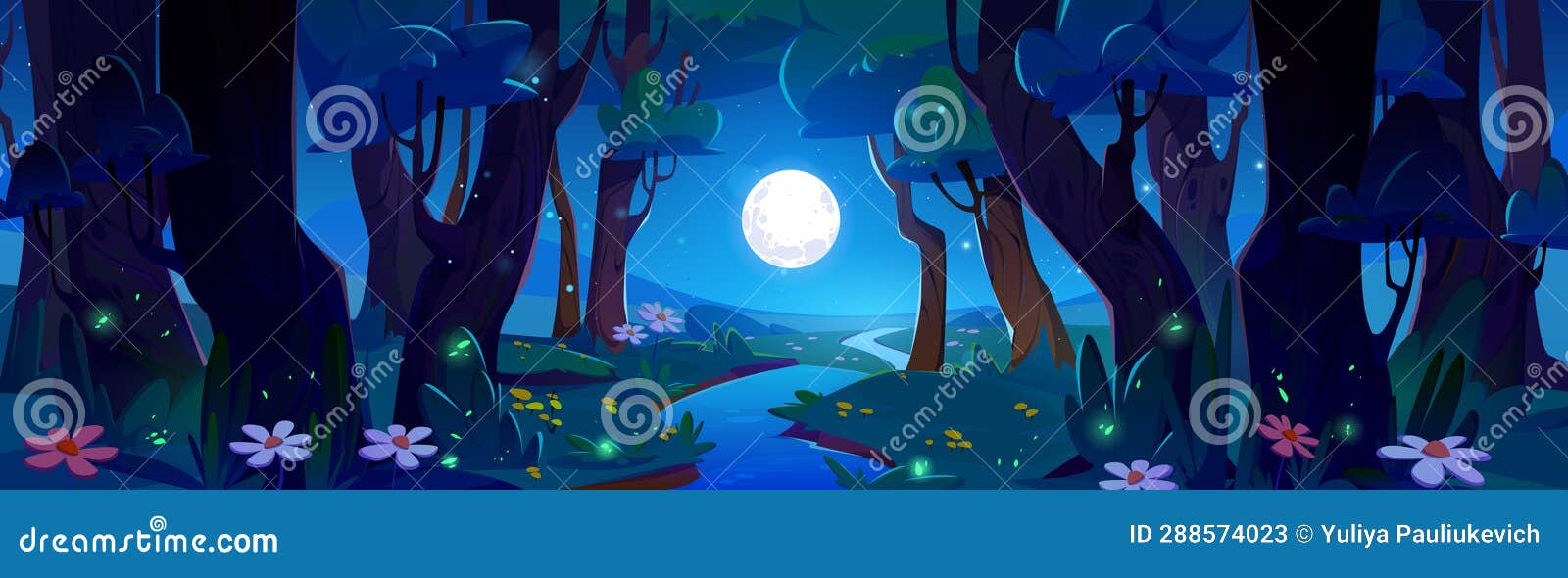Night Forest River with Full Moon and Firefly Stock Illustration ... Night Forest River with Full Moon and Firefly Stock Illustration ...