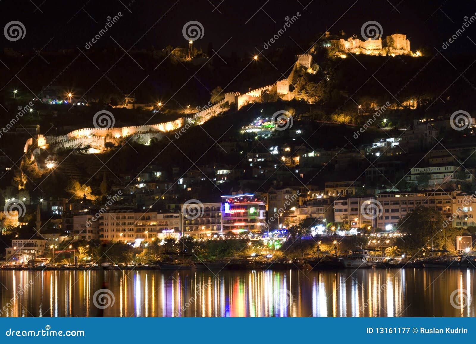 Night fortress stock image. Image of city, town, lake - 13161177