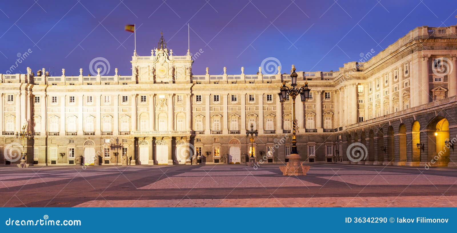 Night Front View of Facade of Royal Palace Stock Photo - Image of ...