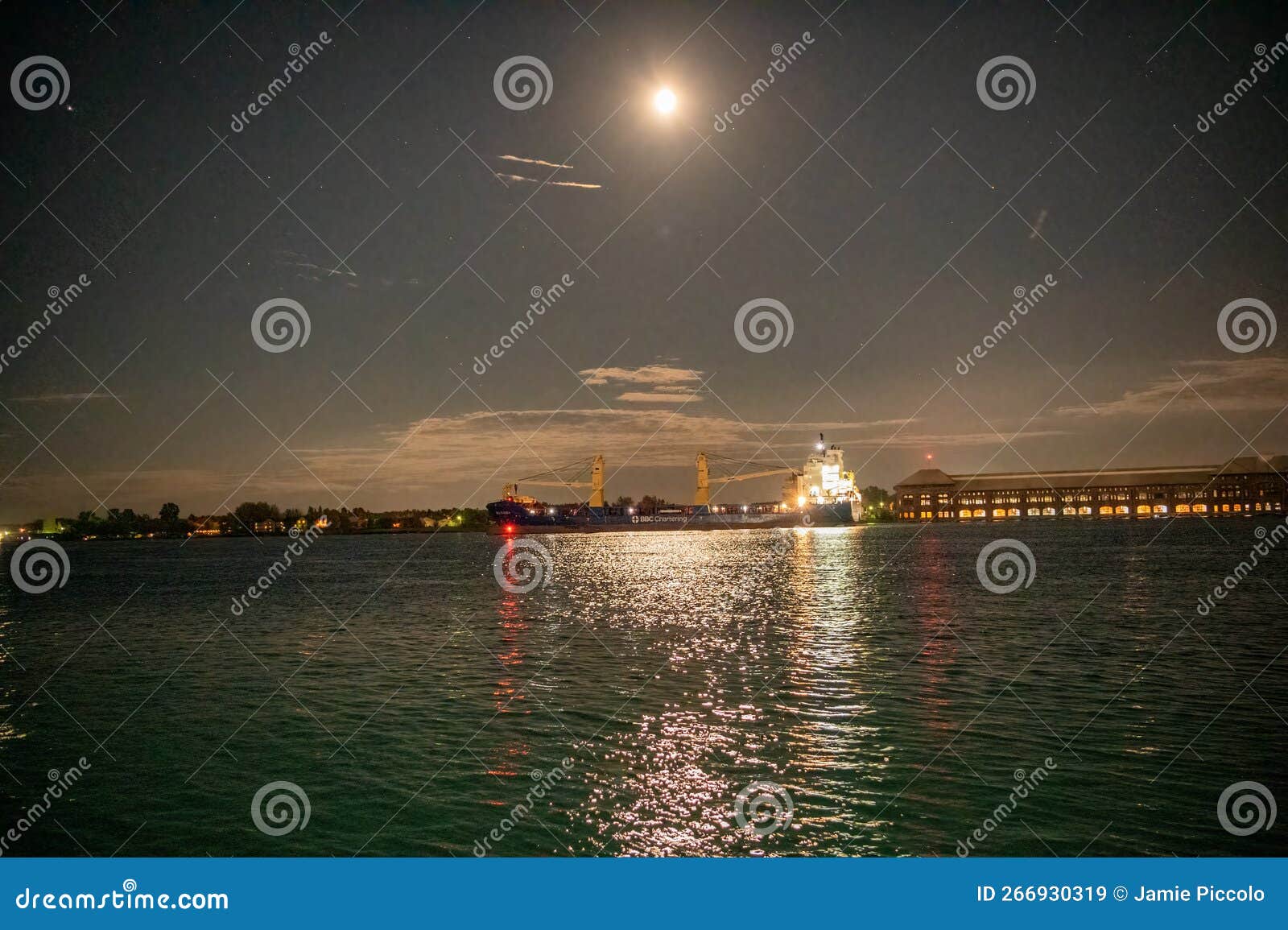 Night with Full Moon Over River Stock Image - Image of moon, river ...