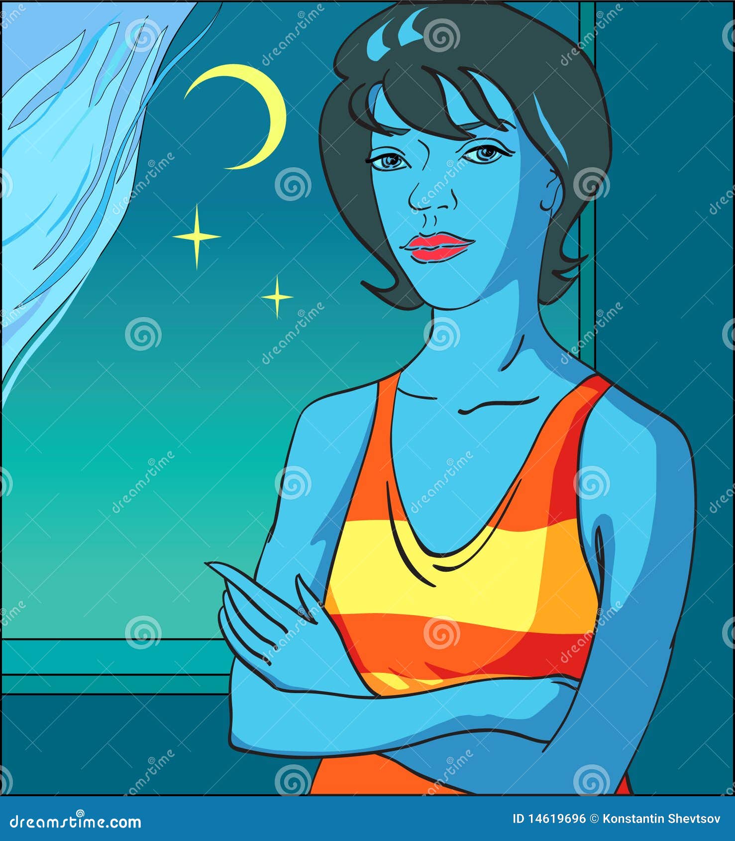 Night girl stock vector. Illustration of blue, deep, star - 14619696
