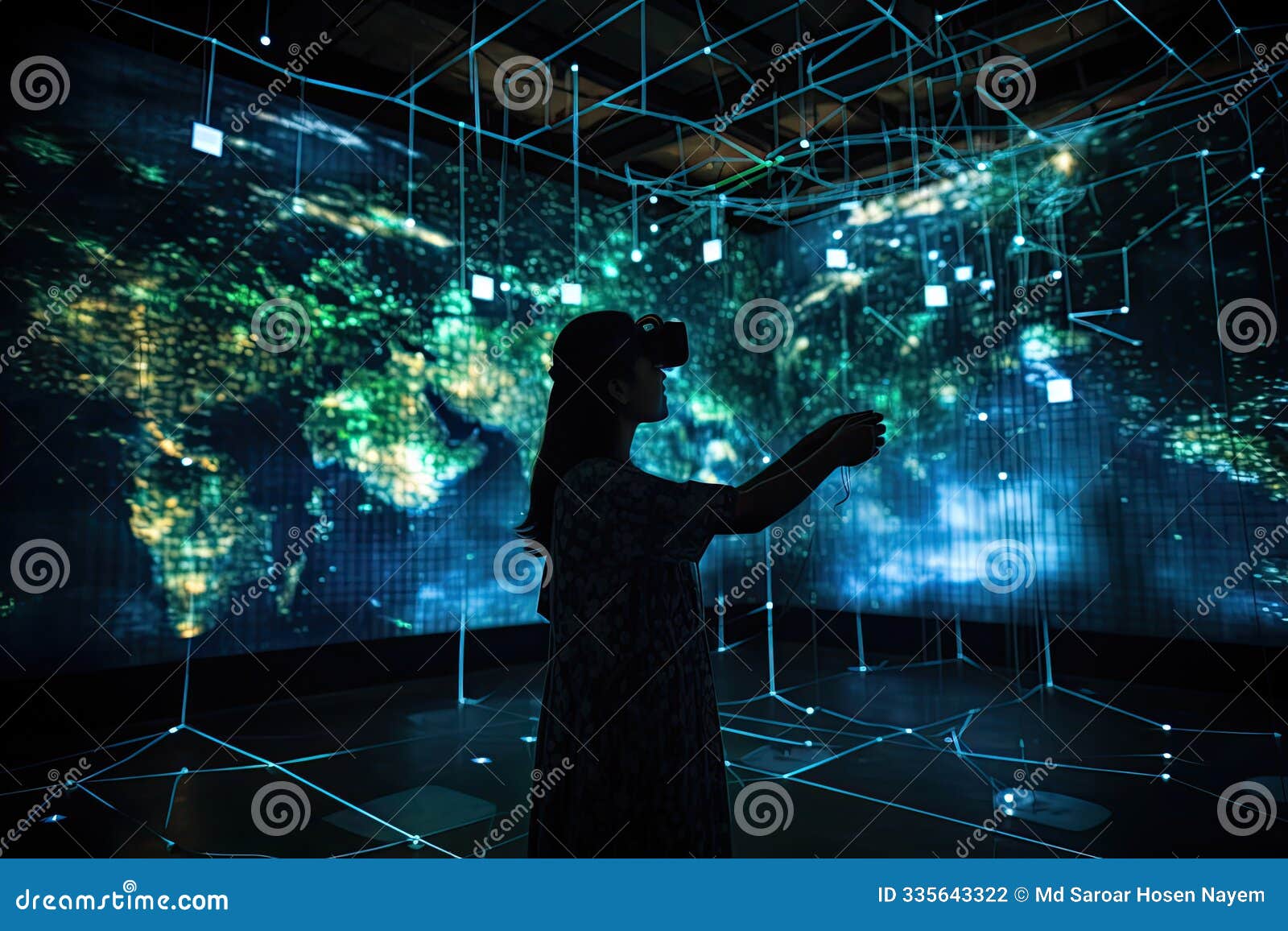 Night-glows Bangladesh Map Displayed in a Virtual Reality (VR) Room ...