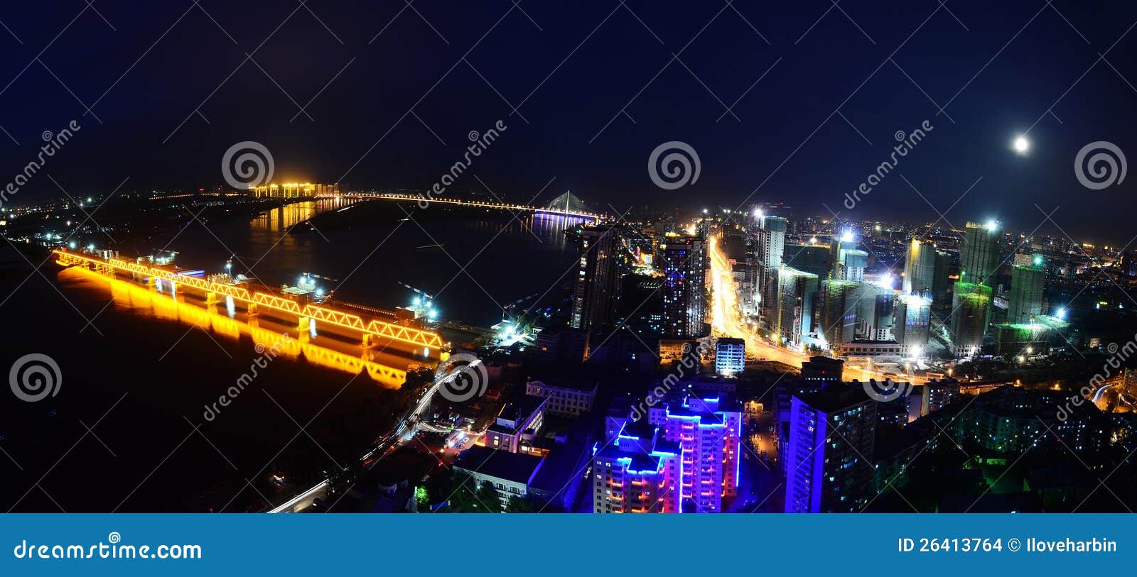 The Night of Harbin stock photo. Image of river, skyscraper - 26413764