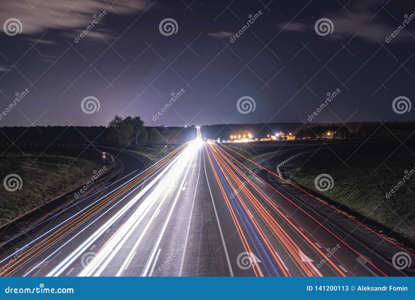Night road with lights stock image. Image of travel - 141200113
