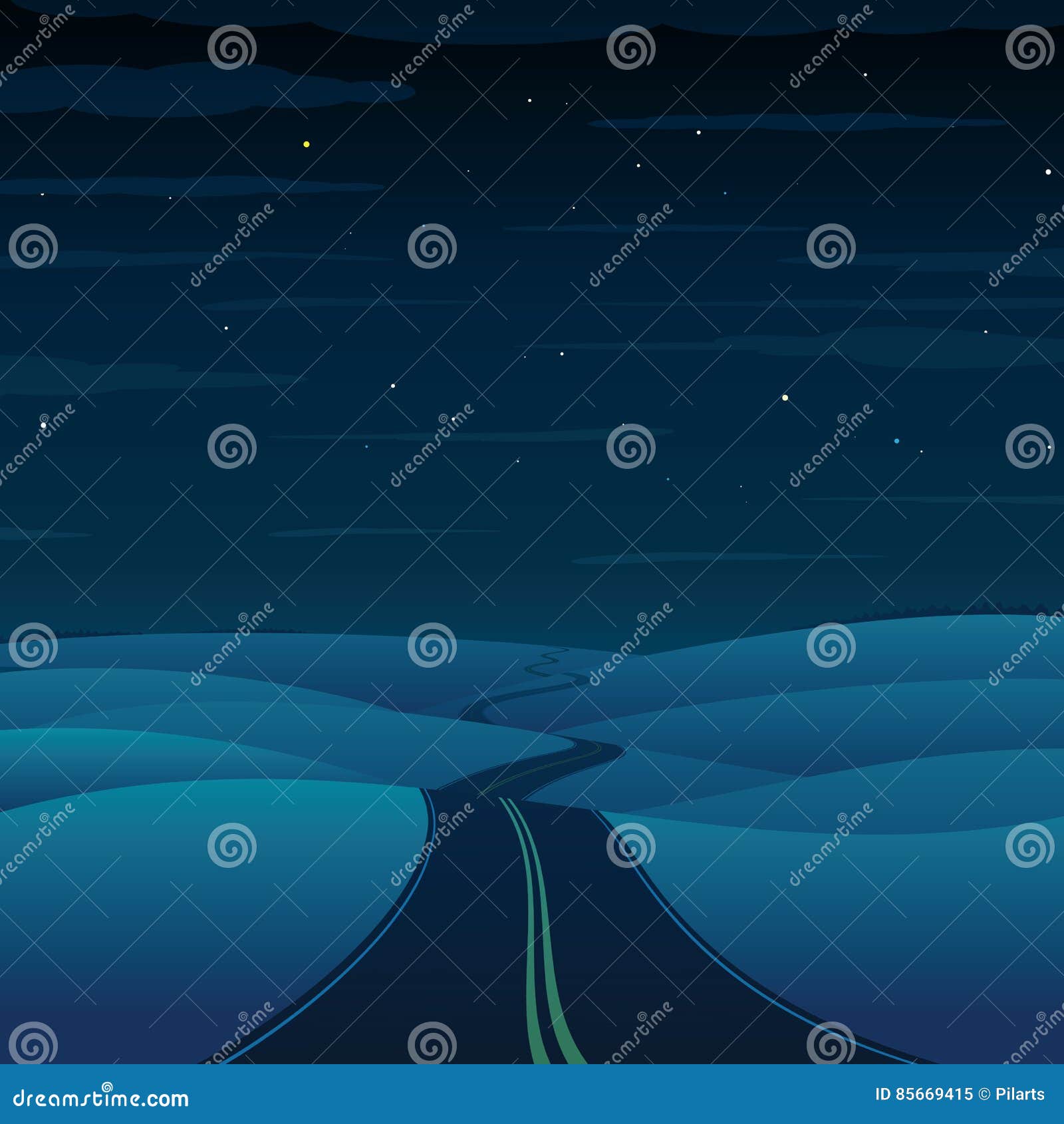 Night Highway. Vector Landscape Stock Vector - Illustration of star ...