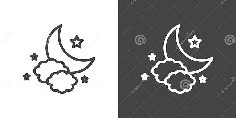 Night Icon Flat Vector Set Outline Stock Illustration - Illustration of ...