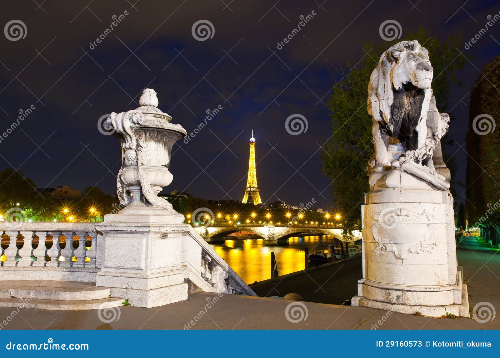 Night Illumination on the Bridge of Alexander III Editorial Stock Photo ...