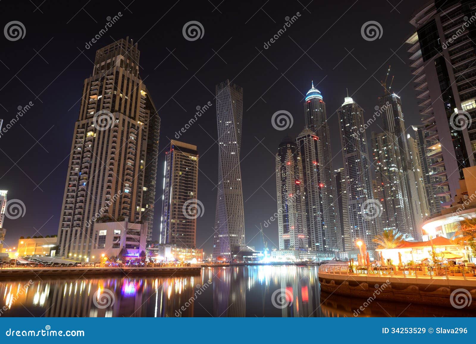 The Night Illumination At Dubai Marina And Cayan Tower Royalty-Free ...