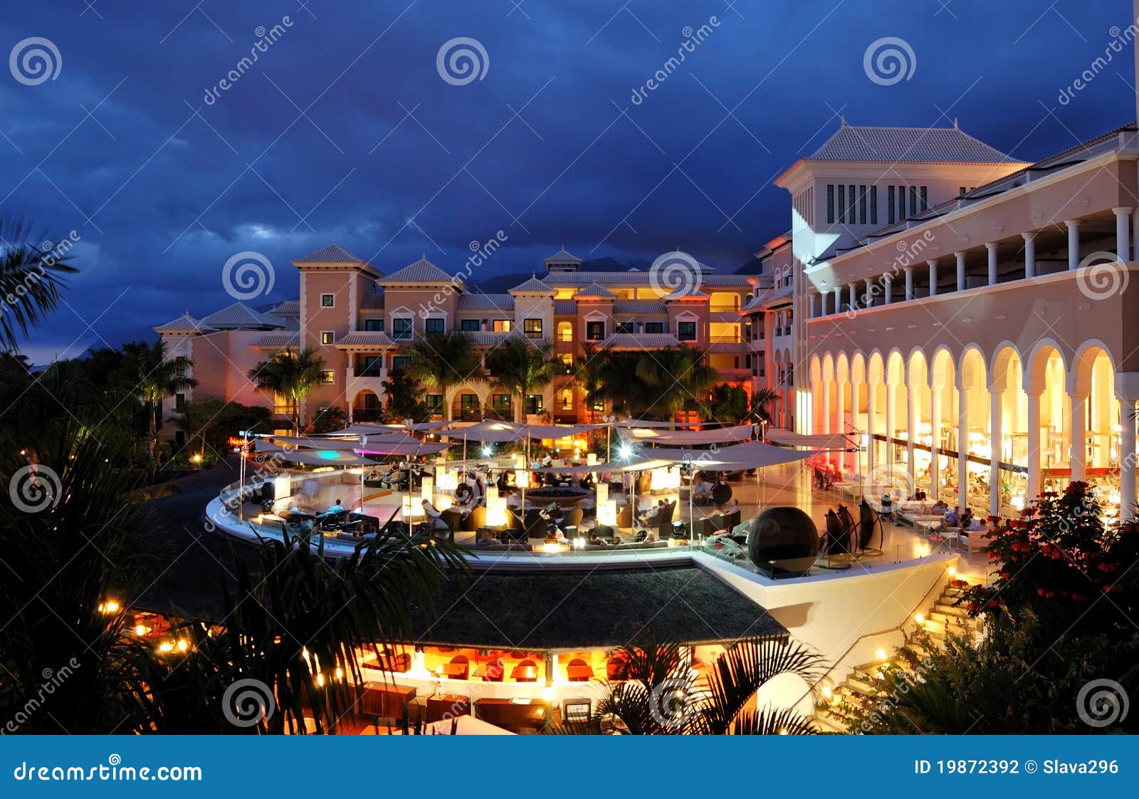 Night Illumination of Luxury Hotel and Clouds Stock Photo - Image of ...