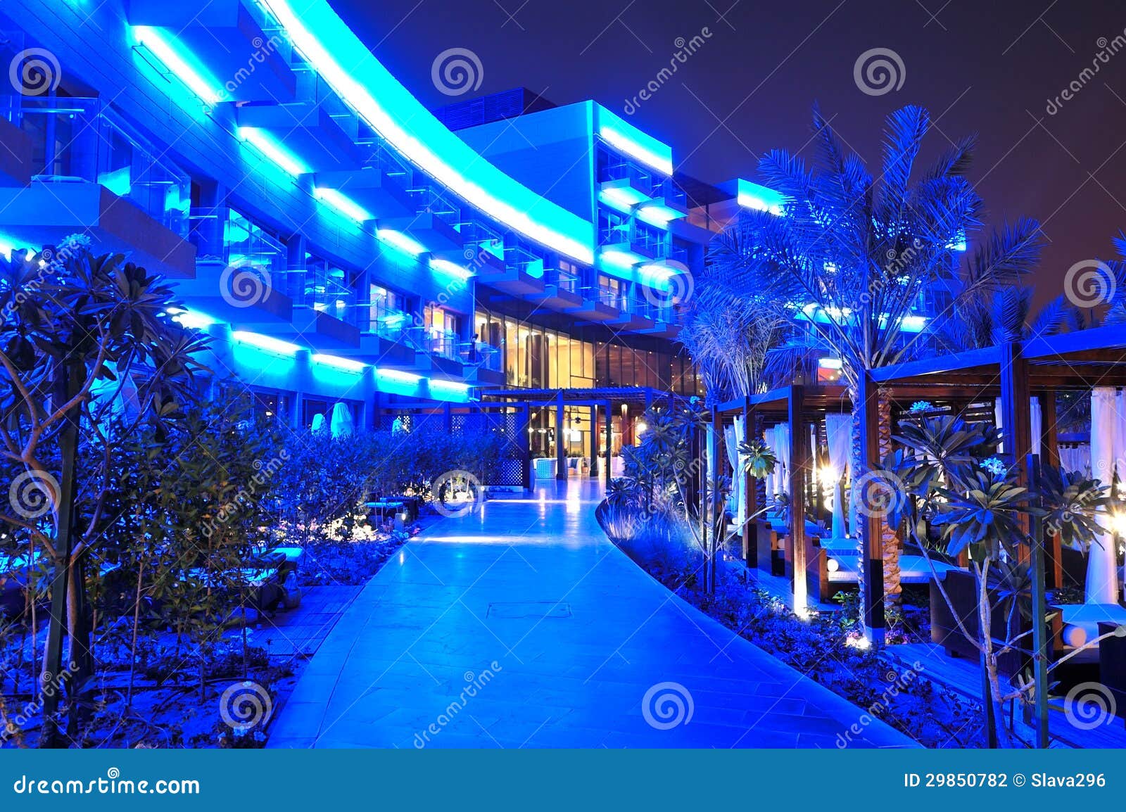 Night Illumination of the Modern Luxury Hotel Stock Photo - Image of ...