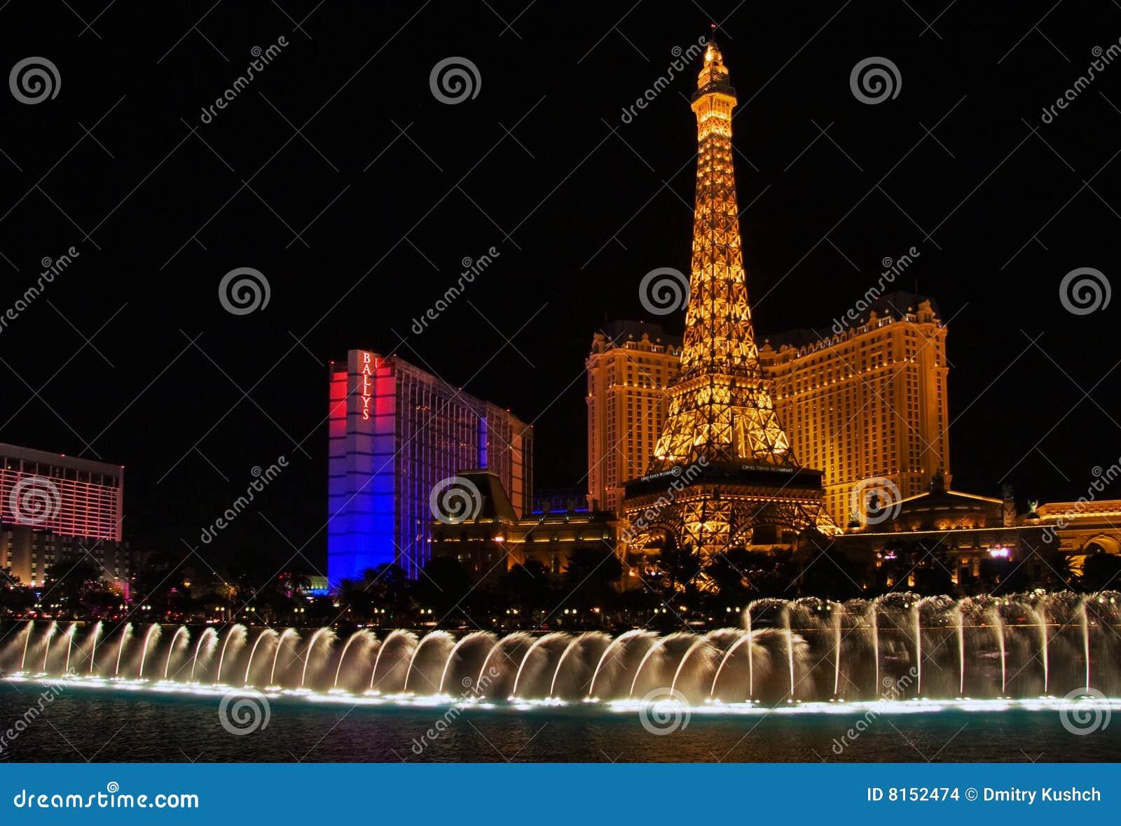 Night Illumination & Water Show in Vegas Editorial Stock Image - Image ...