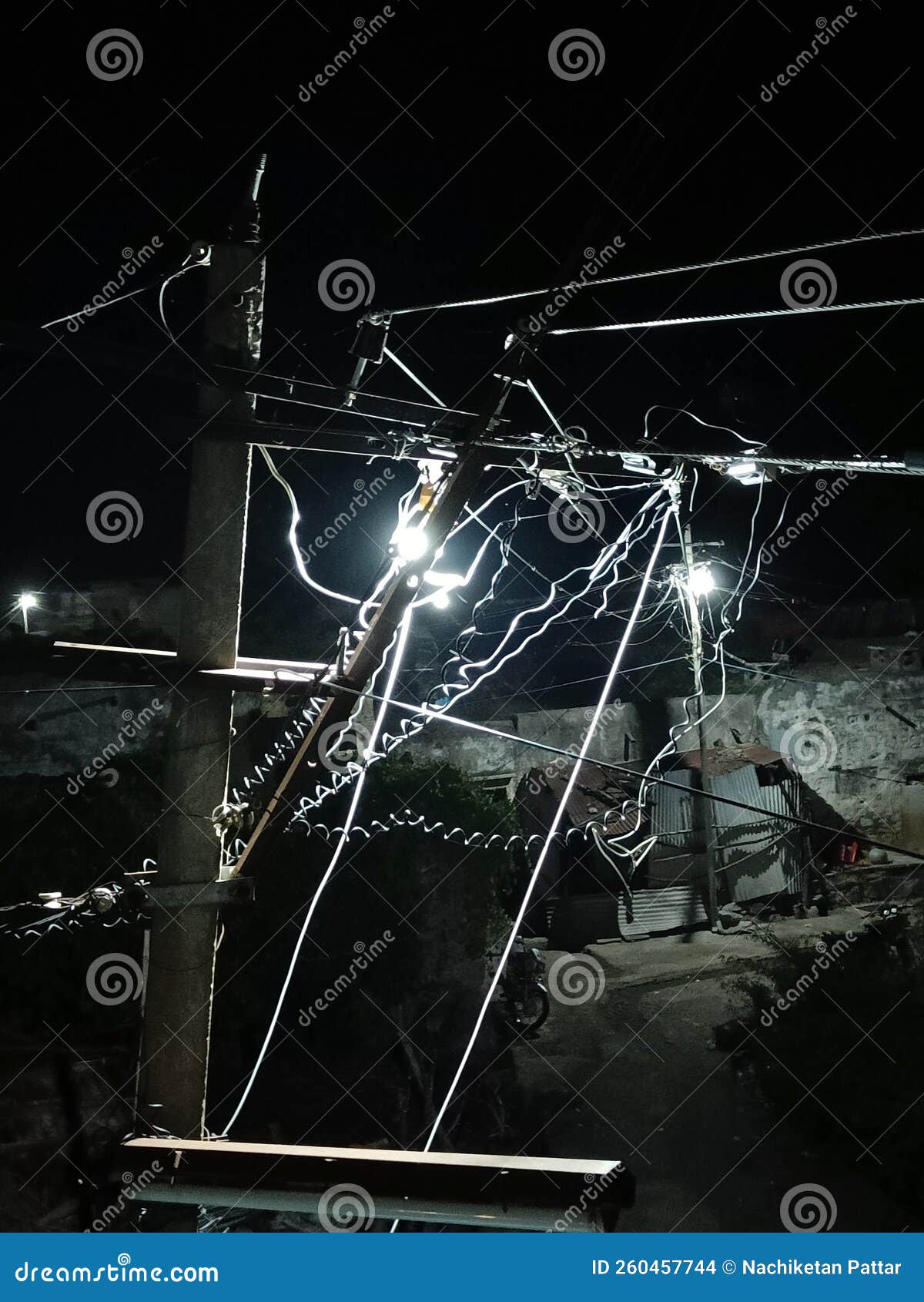 Night Image of Electric Pole Stock Photo - Image of electric, lighting ...