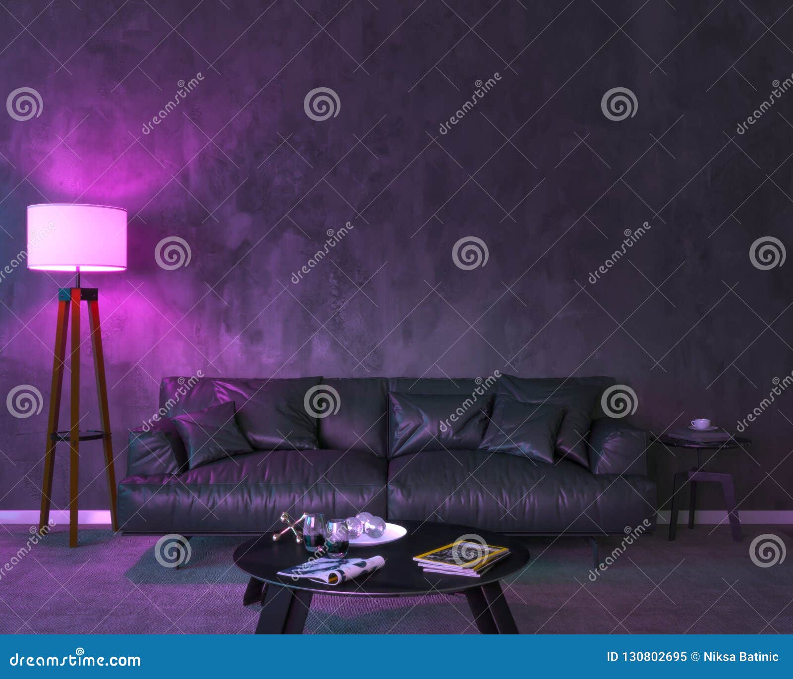 Night Interior with Purple Colored Lights Stock Illustration ...