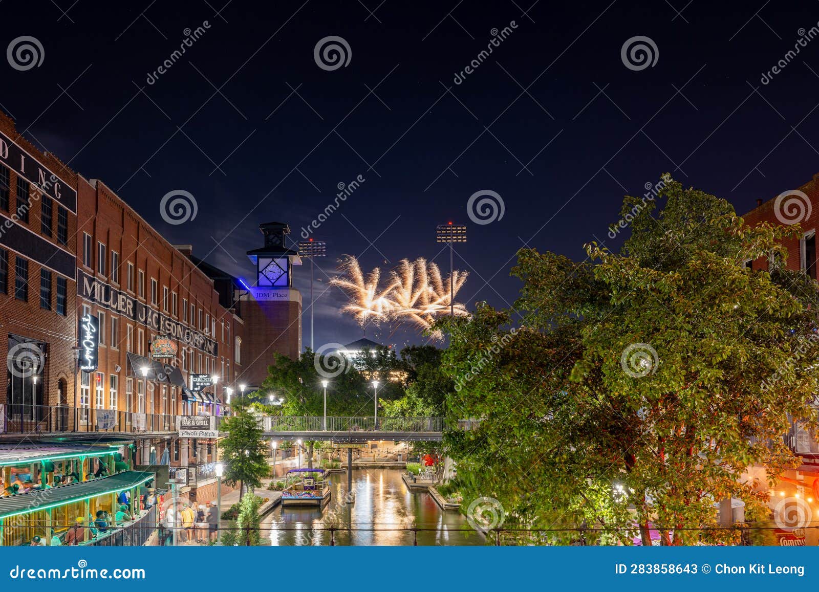 Night July 4th Fireworks in the Bricktown Editorial Stock Photo - Image ...