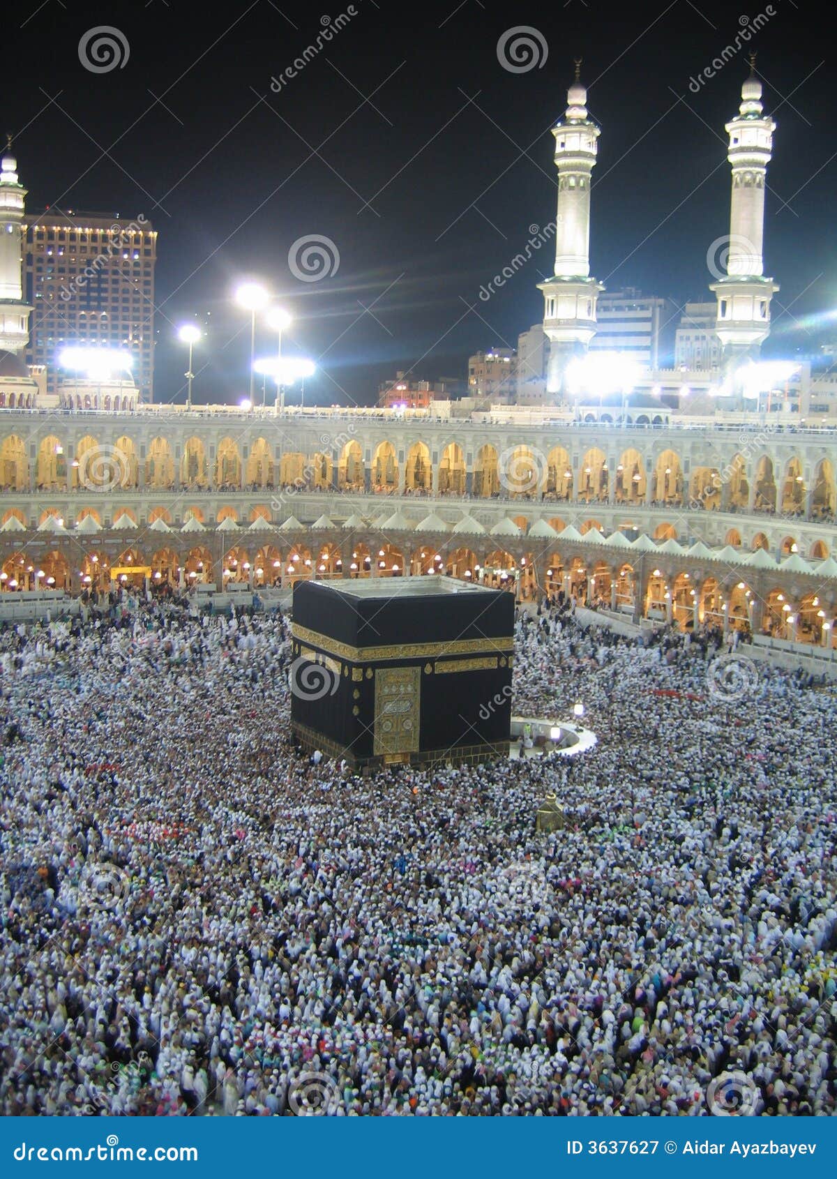 Night Kaaba stock image. Image of light, saudi, minaret - 3637627
