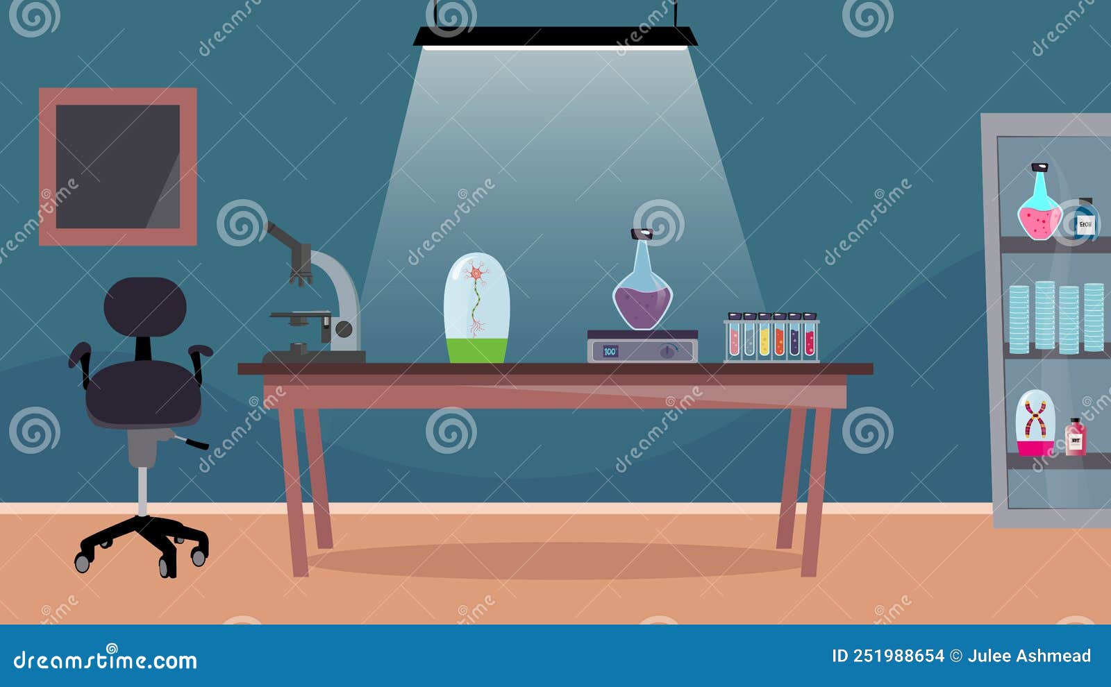 Science Vector Illustration Background of a Laboratory at Night Stock ...