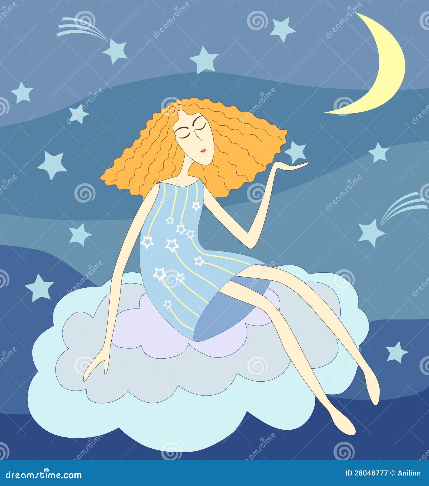 Night lady stock vector. Illustration of sleep, smiling - 28048777