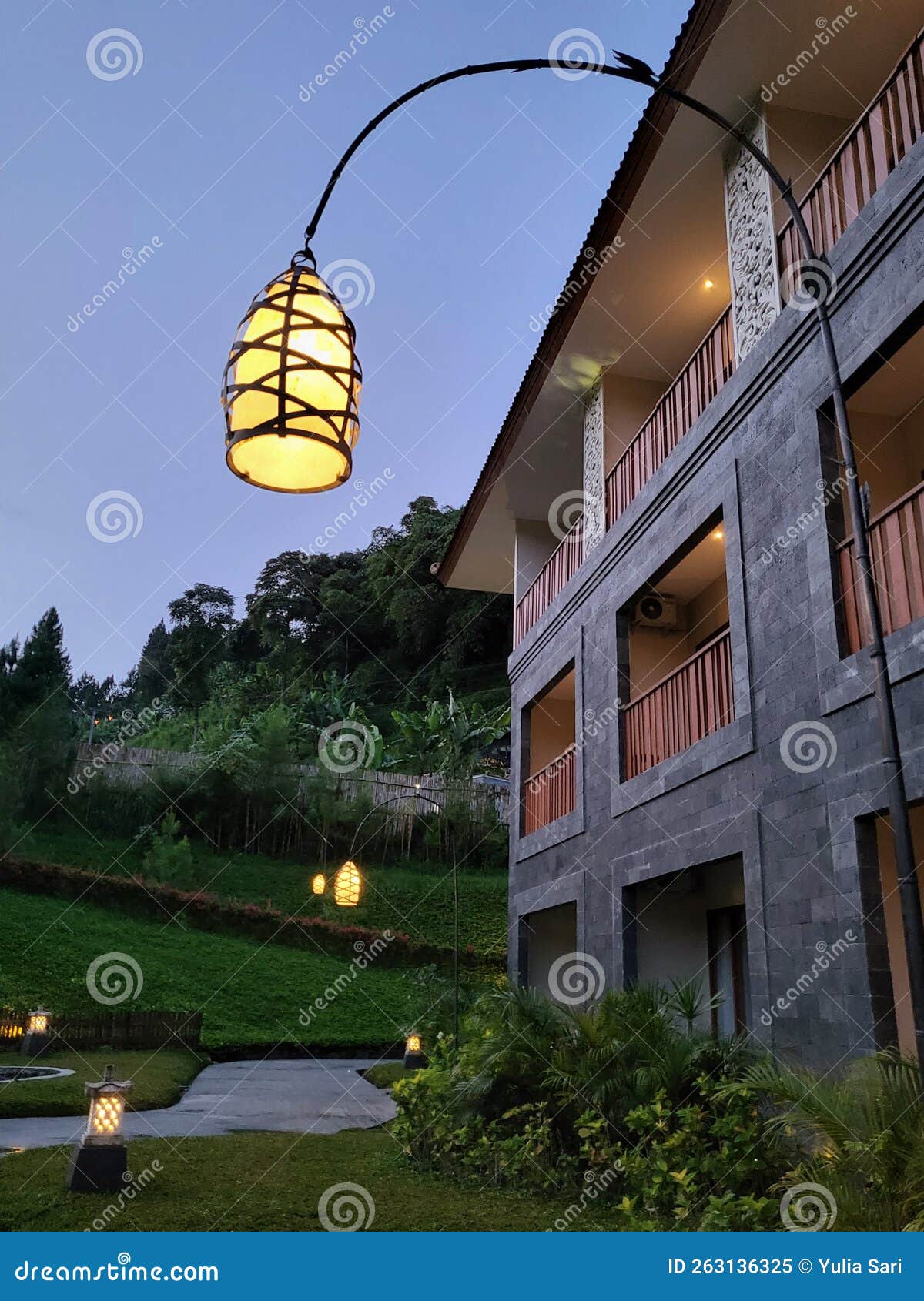 Night lamp at Villa stock image. Image of lamp, night - 263136325