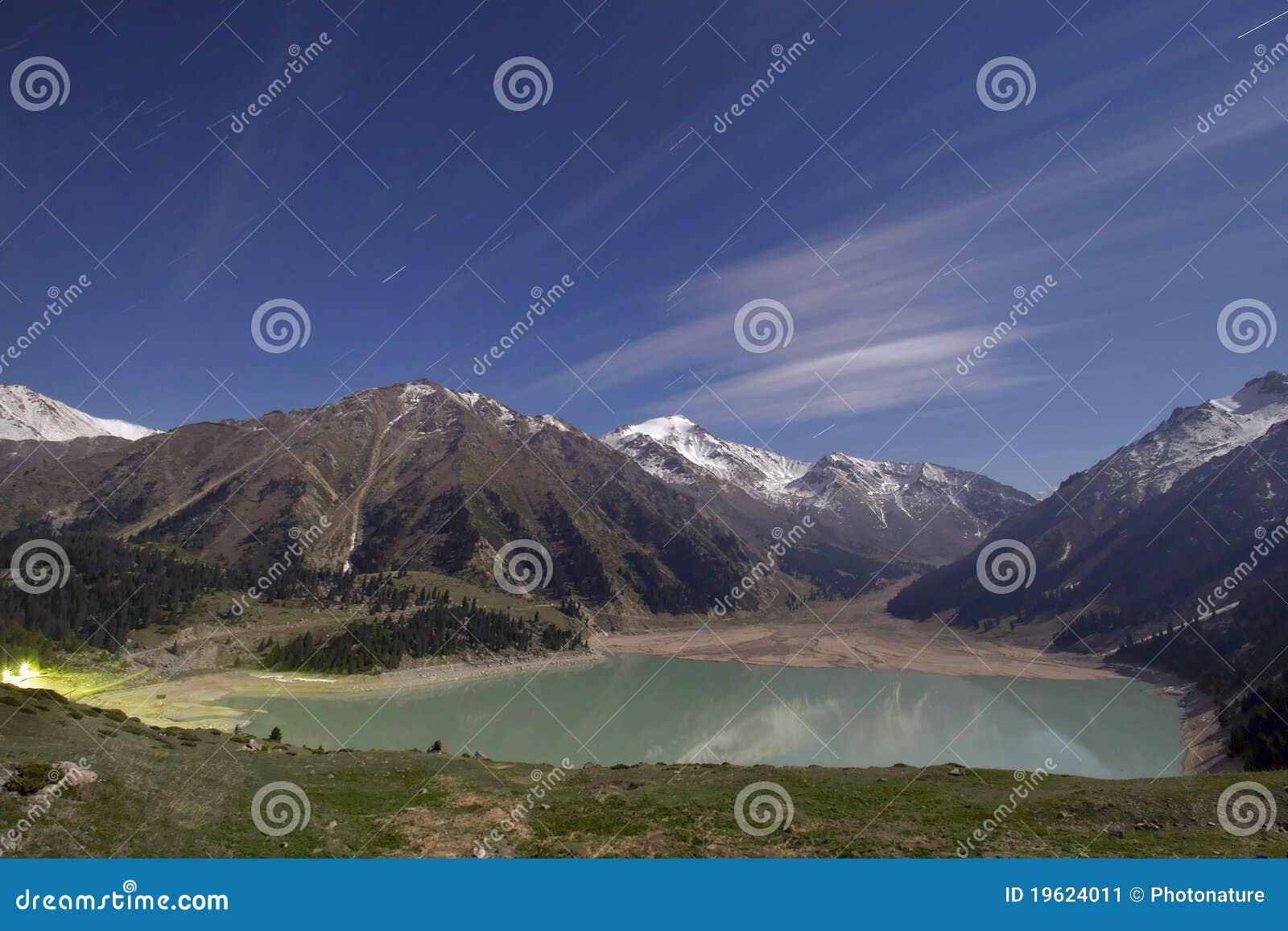 Night Landscape of Big Almaty Lake Stock Image - Image of mountains ...