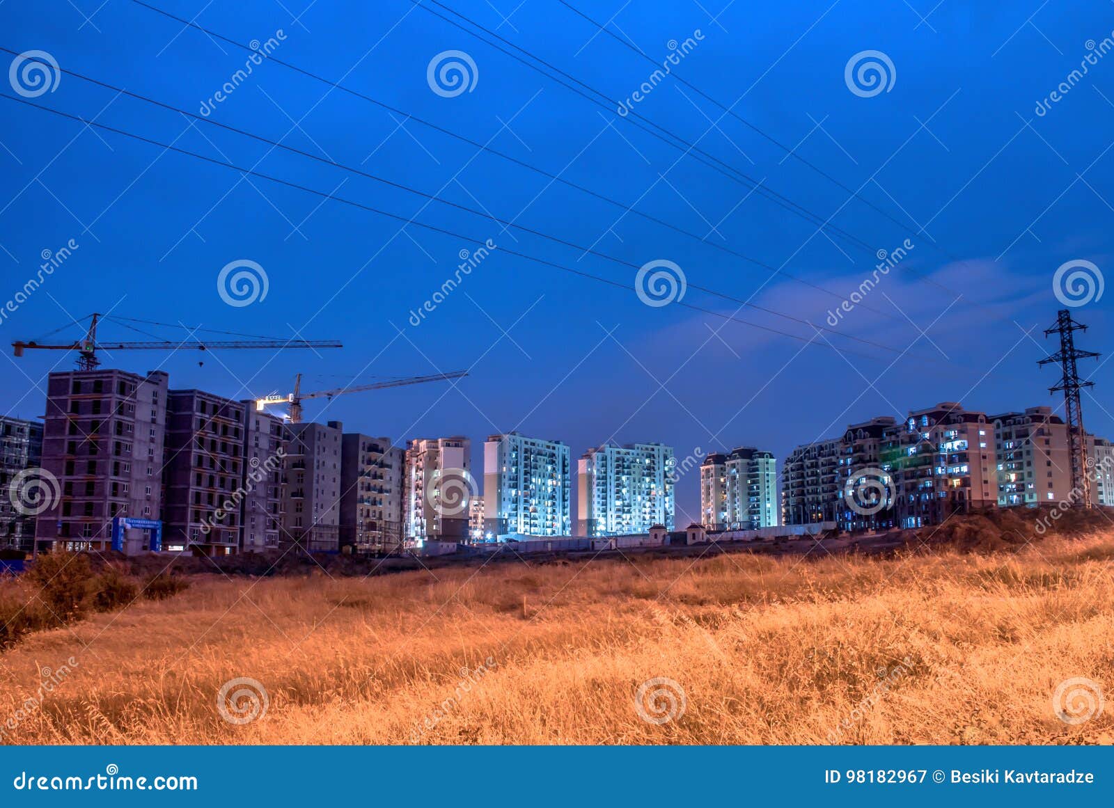 Night Landscape: Building Construction Stock Image - Image of machinery ...