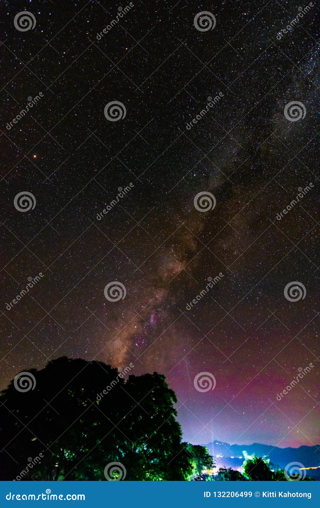 Night Landscape with Colorful Milky Way Stock Image - Image of ...