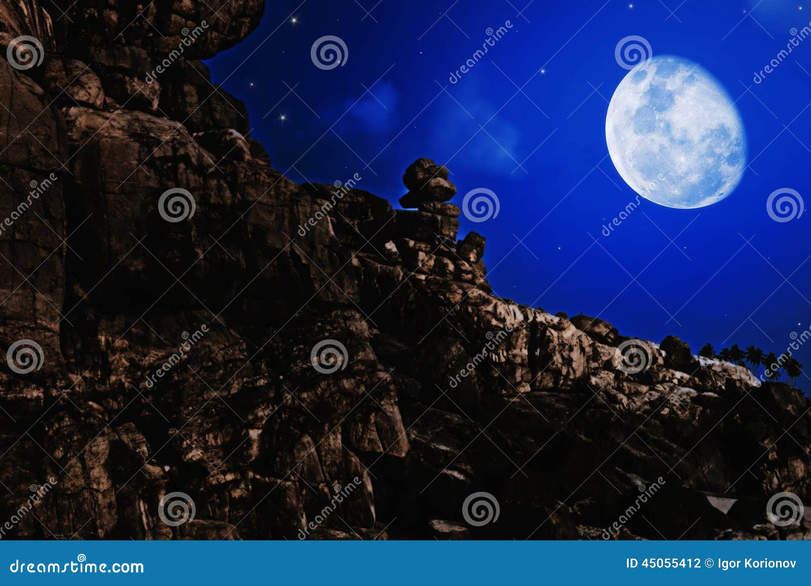 Night Landscape with the Moon Stock Photo - Image of stone, fantasy ...