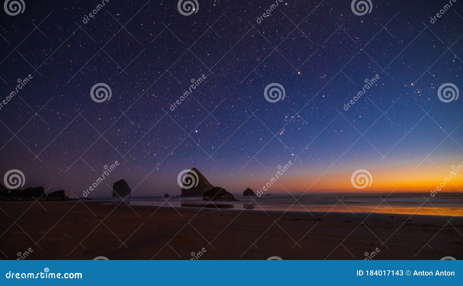Night Landscape on the Pacific Ocean, with a Landscape but a Starry Sky ...