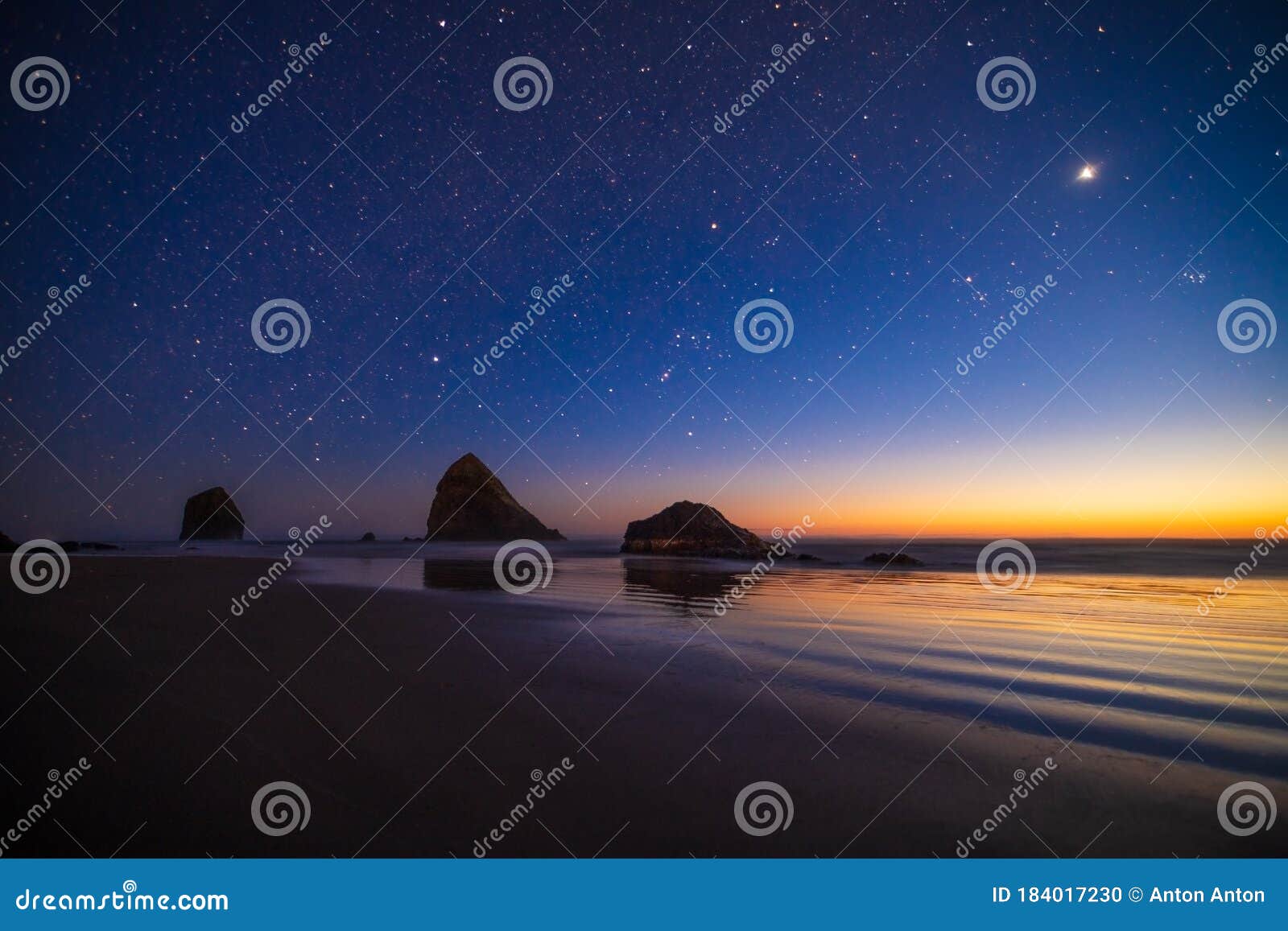 Night Landscape on the Pacific Ocean, with a Landscape but a Starry Sky ...