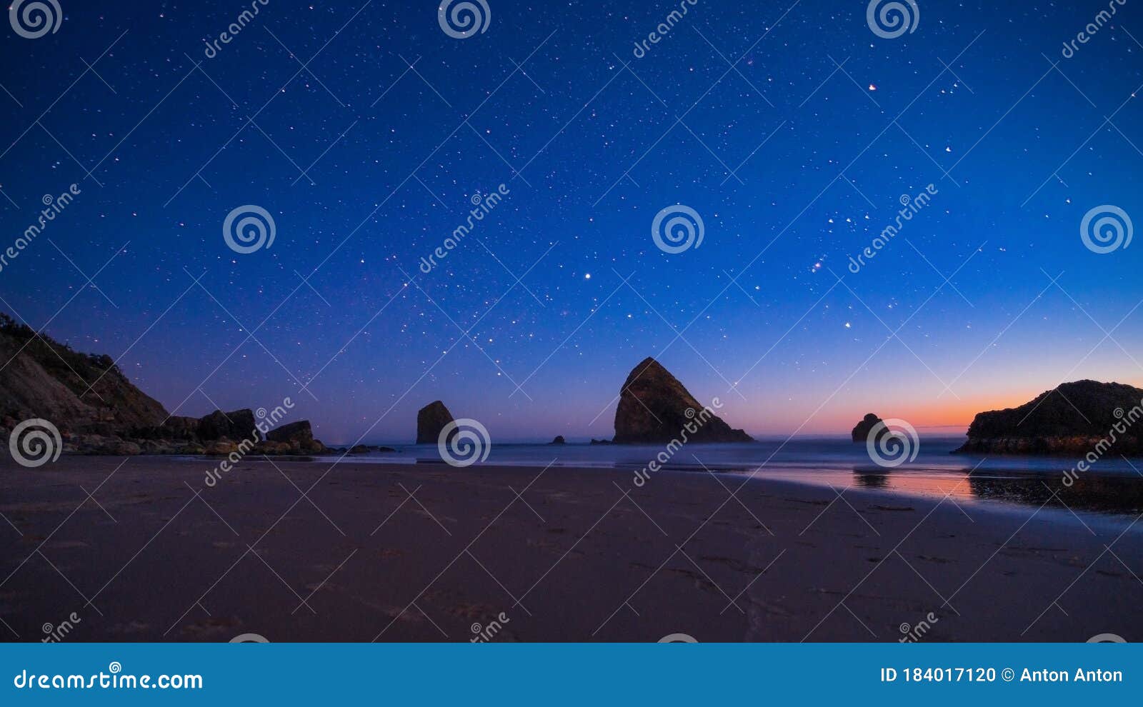 Night Landscape on the Pacific Ocean, with Landscape but Starry Sky ...