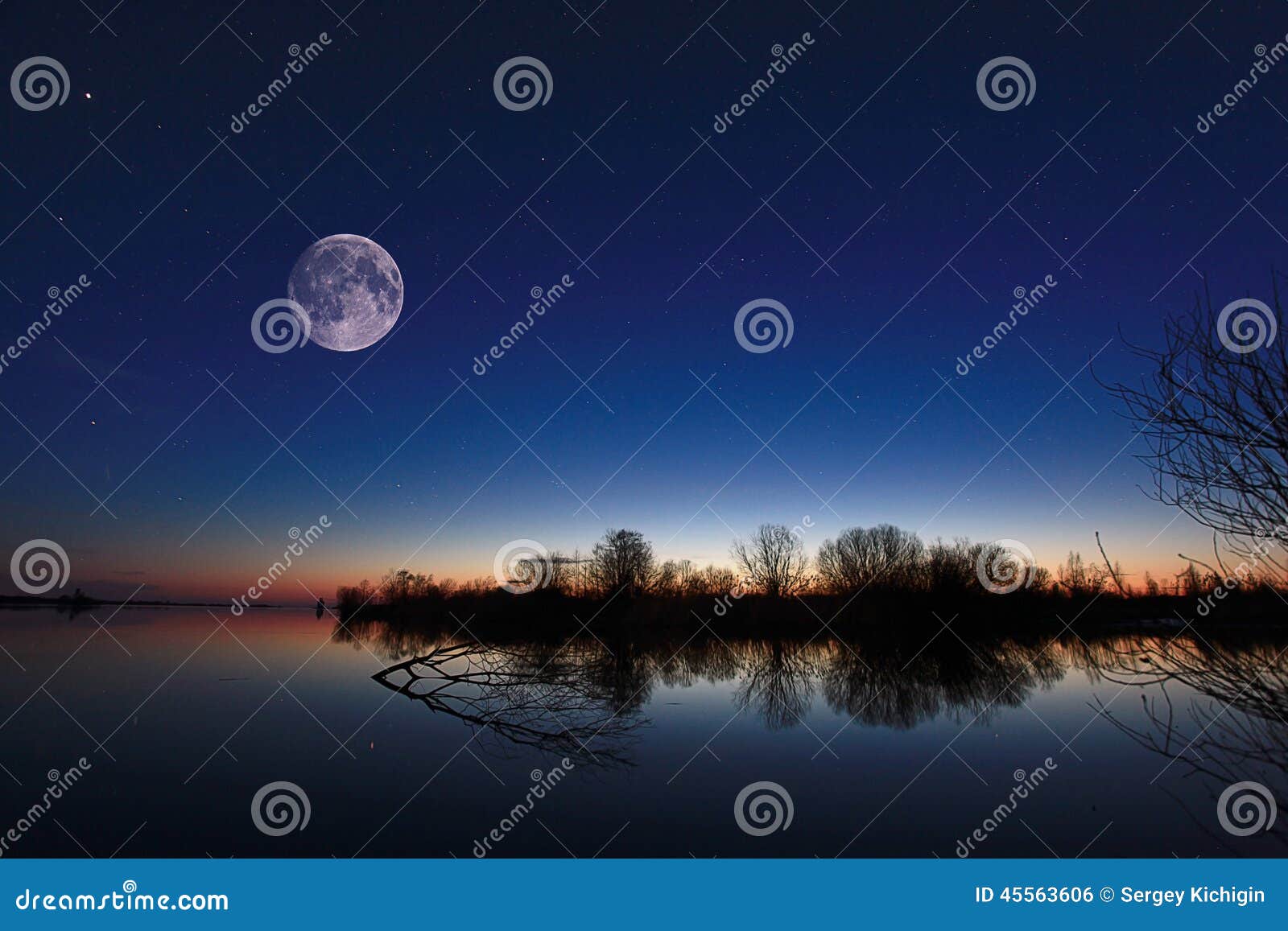 Night Landscape on the River Stock Photo - Image of night, landscape ...